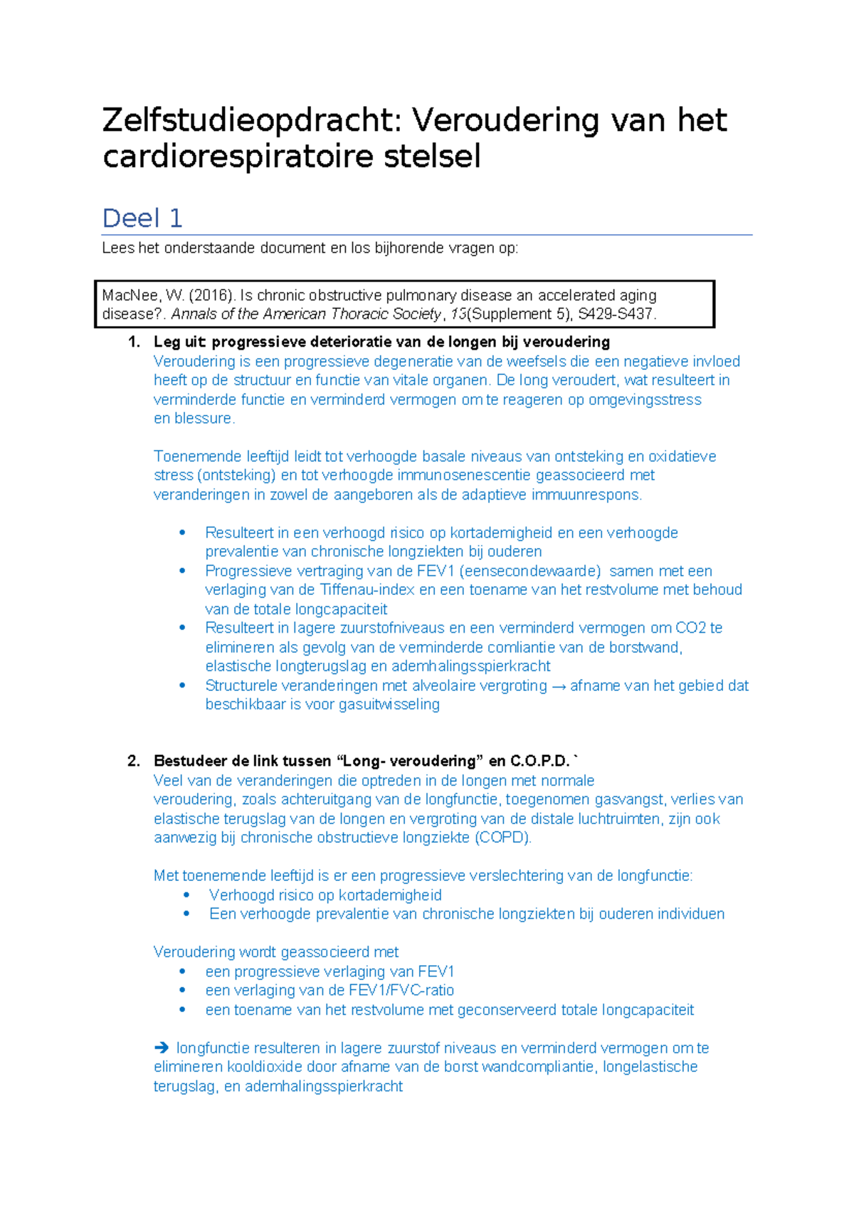 5.3 ZSO: Veroudering van het Cardiorespiratoire Stelsel en COPD - Studocu