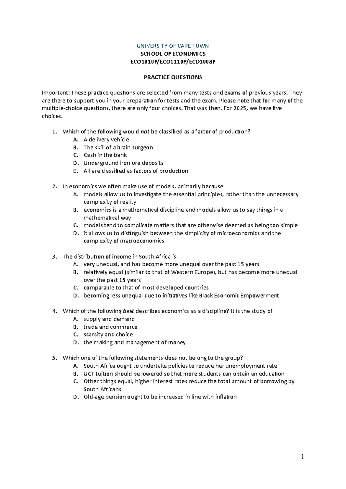 ECO1010F/ECO1110F/ECO1008F Exam Prep: Essential Practice Questions ...