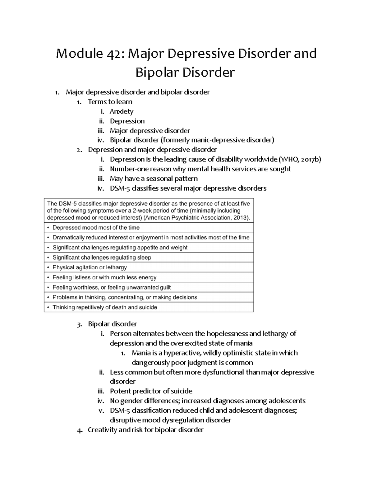 PSY1002 - Module 42 Lecture Notes on Major Depressive & Bipolar ...