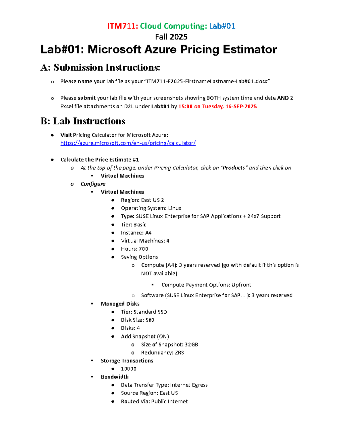 ITM711: Lab #01 - Microsoft Azure Pricing Estimator Guide F2025 - Studocu