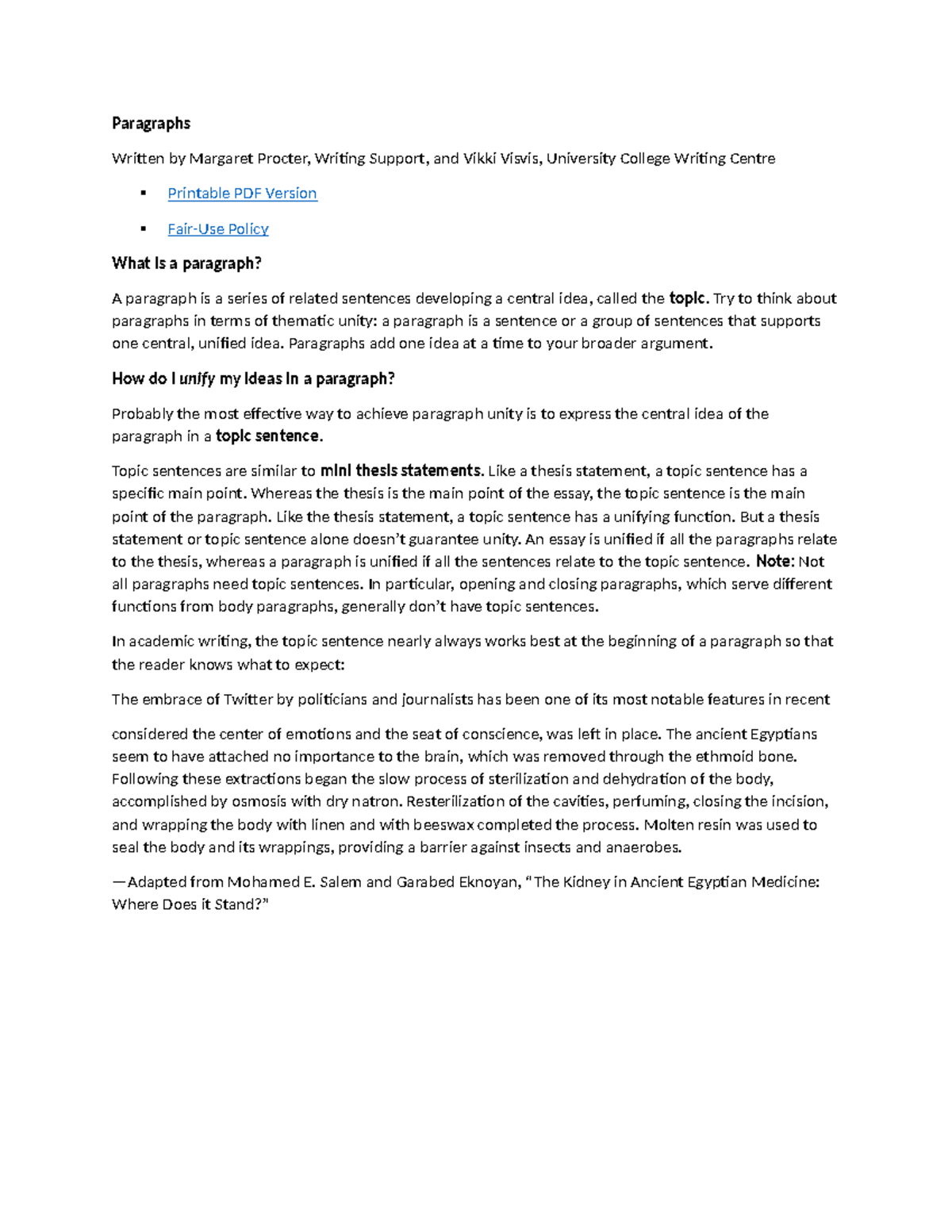 GPP - Guide to Writing Unified Paragraphs and Topic Sentences - Studocu