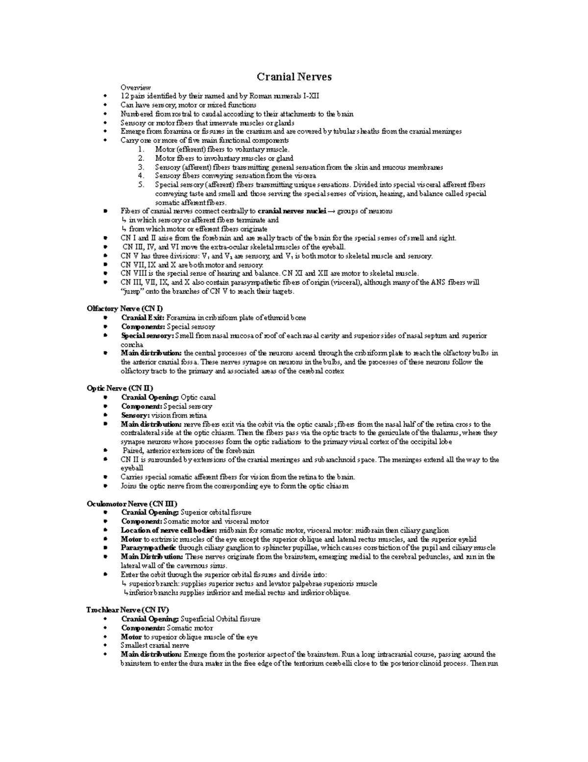 Cranial Nerves Notes - Cranial Nerves Overview 12 pairs identified by ...