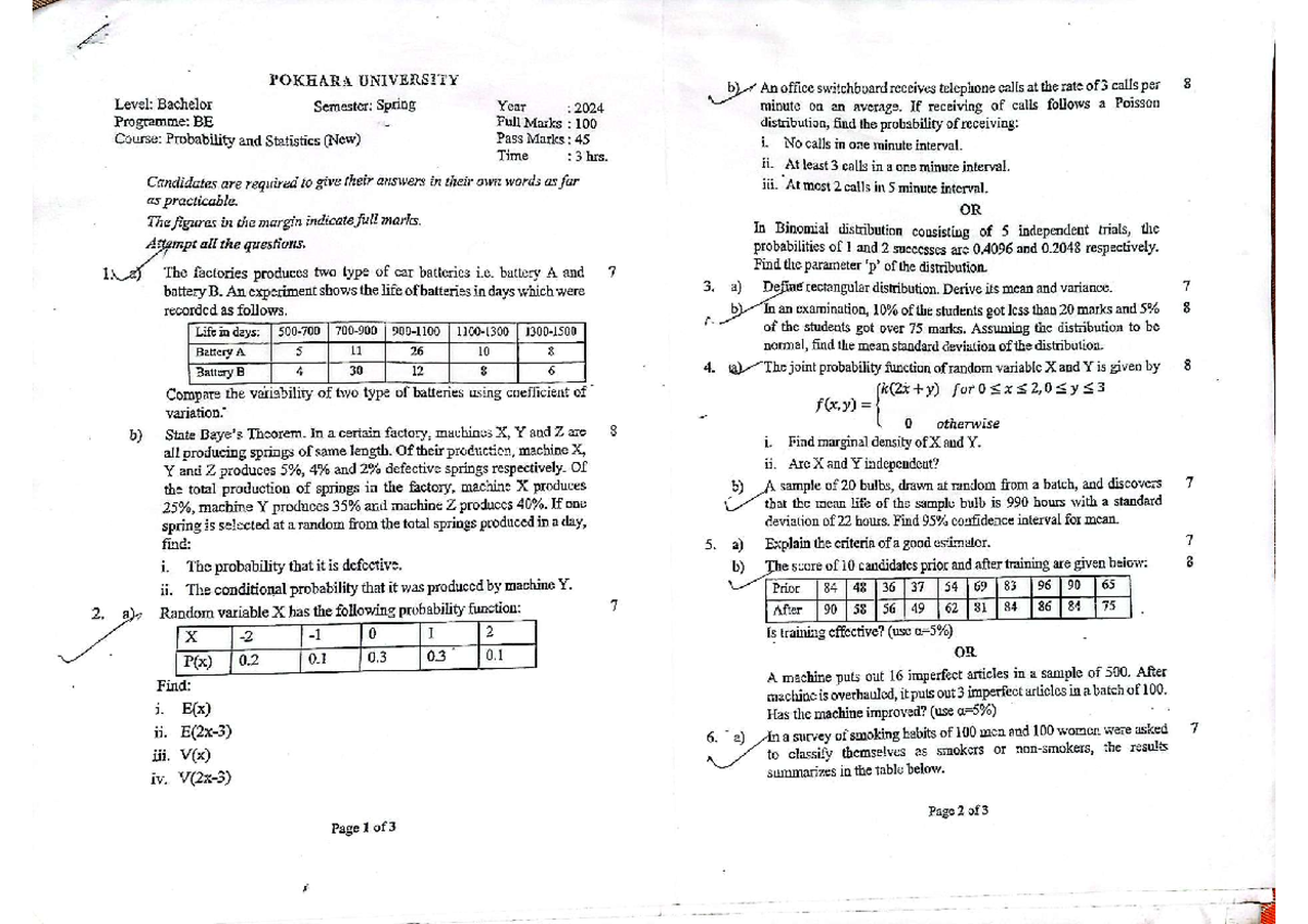 POKHARA UNIVERSITY BE Civil Engineering Spring 2024 Final Exam Question ...