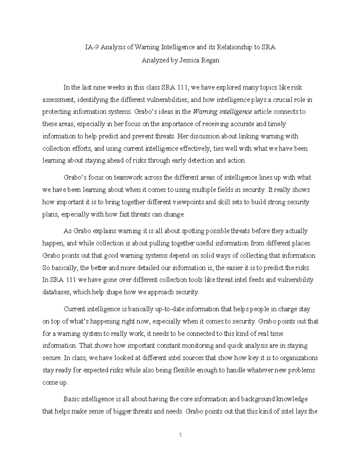 SRA 111 Warning Intelligence: Analyzing Threats and Security Strategies ...