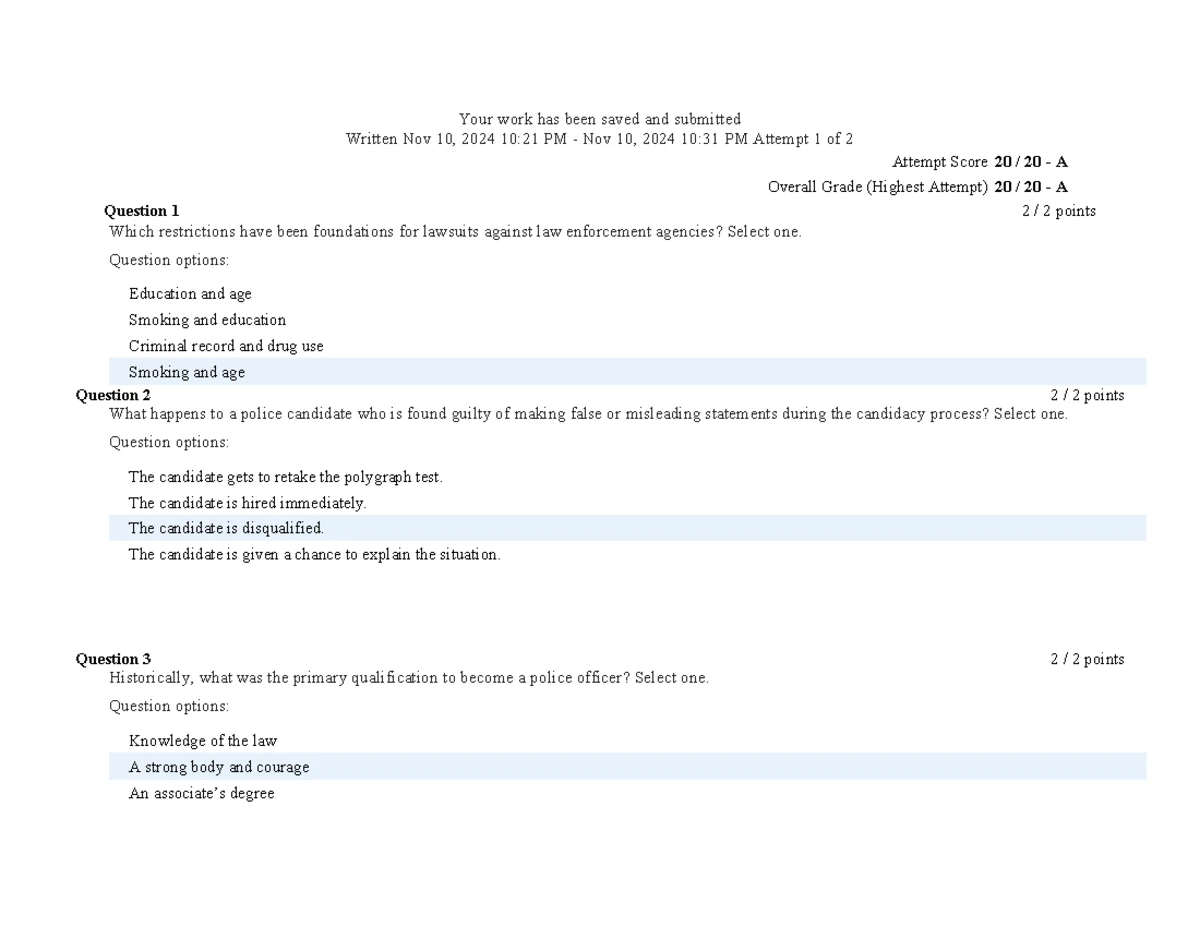 CJ 205 Quiz 5-3: Law Enforcement Changes and Report Writing Insights ...