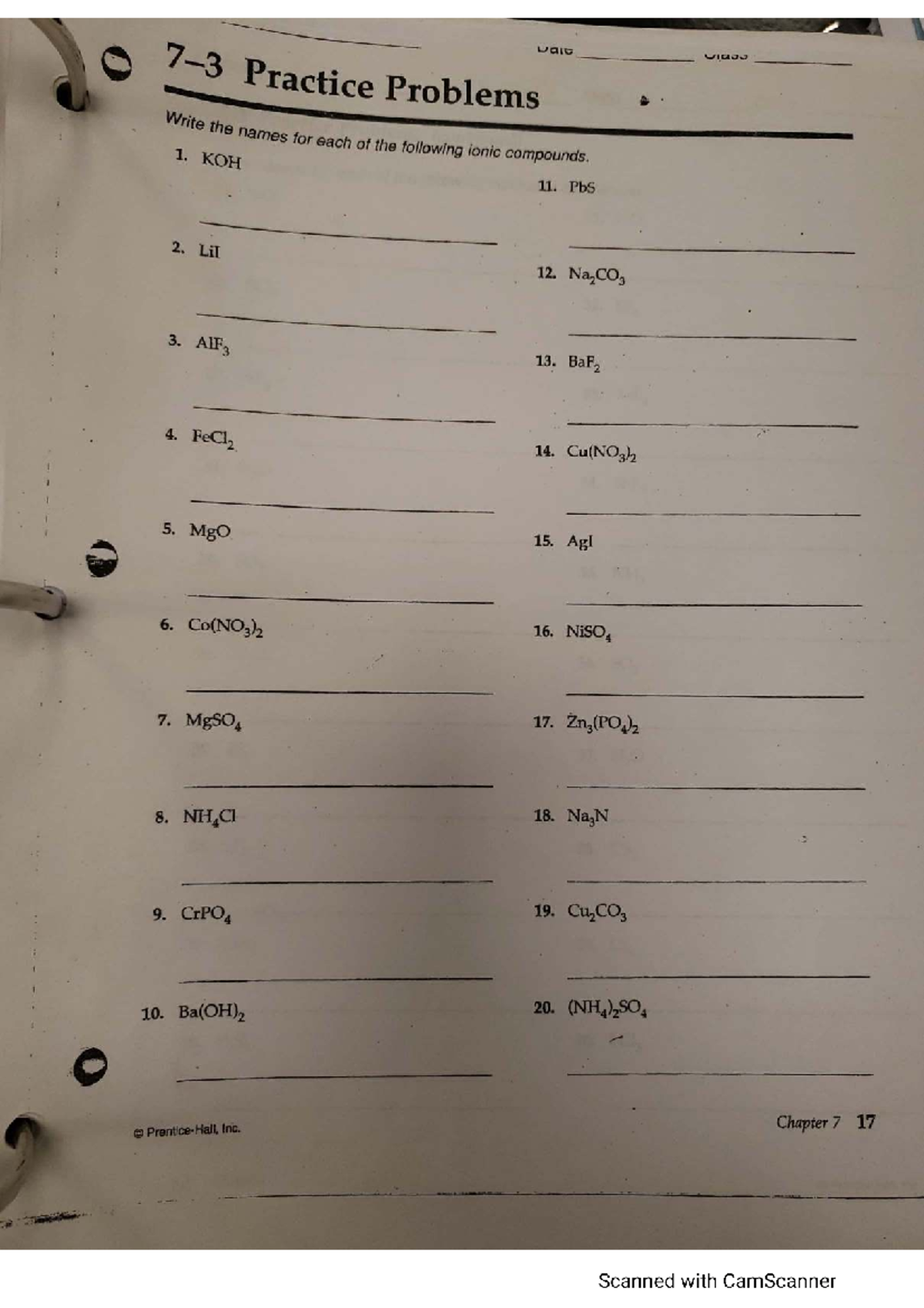 7-3 Practice Problems: Naming Ionic Compounds - Studocu