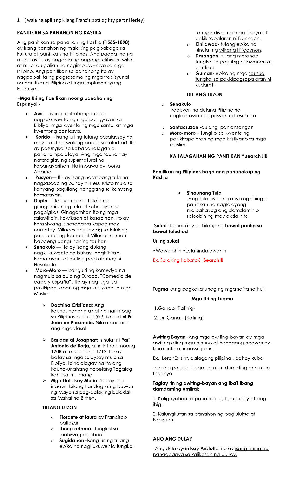 PANITIKAN SA PANAHON NG KASTILA at HAPON: Isang Pagsusuri - Studocu