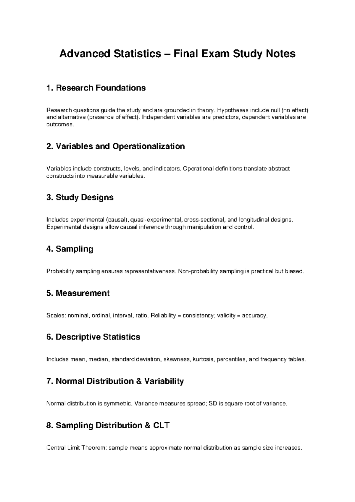 Advanced Statistics (STAT 501) Final Exam Study Notes - Studocu