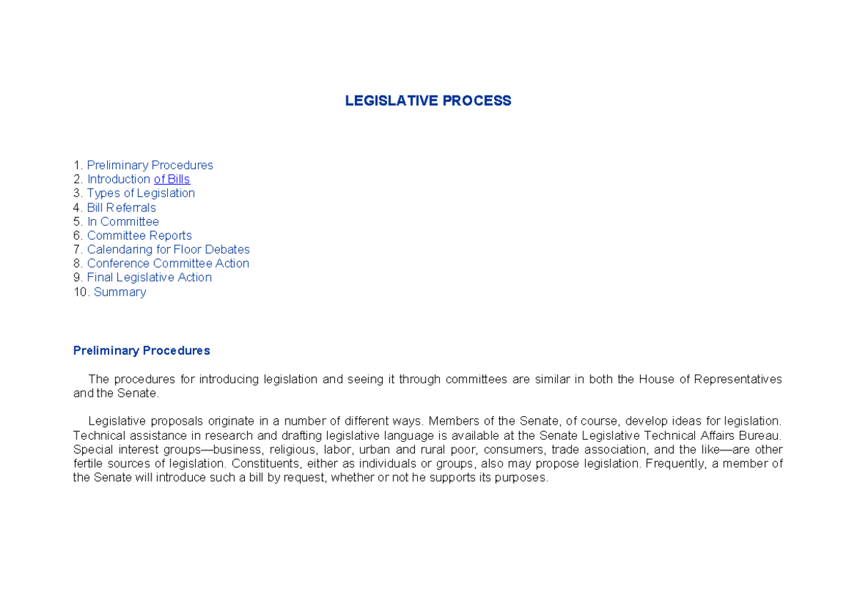 Legislative Process - LEGISLATIVE PROCESS Preliminary Procedures ...