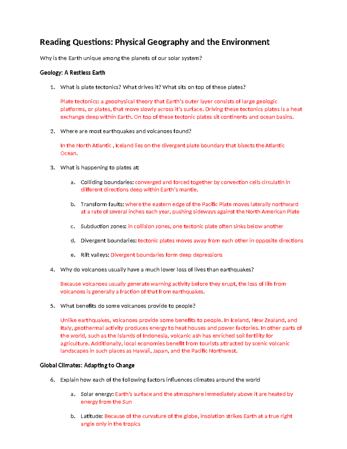 Physical Geography Reading Questions 2024W: Earth and Climate Insights ...