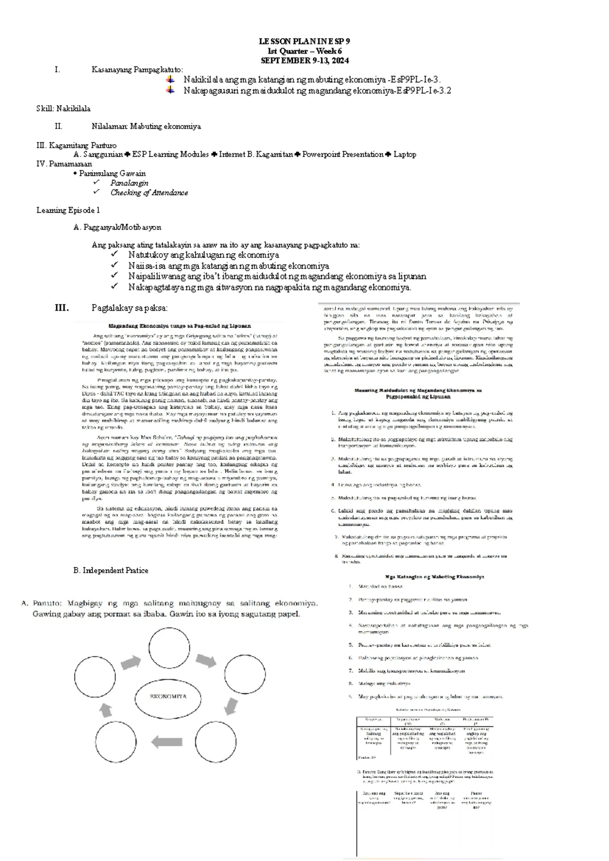 Lesson Plan in ESP 9 - 1st Quarter, Week 2 Activities and Objectives - Studocu