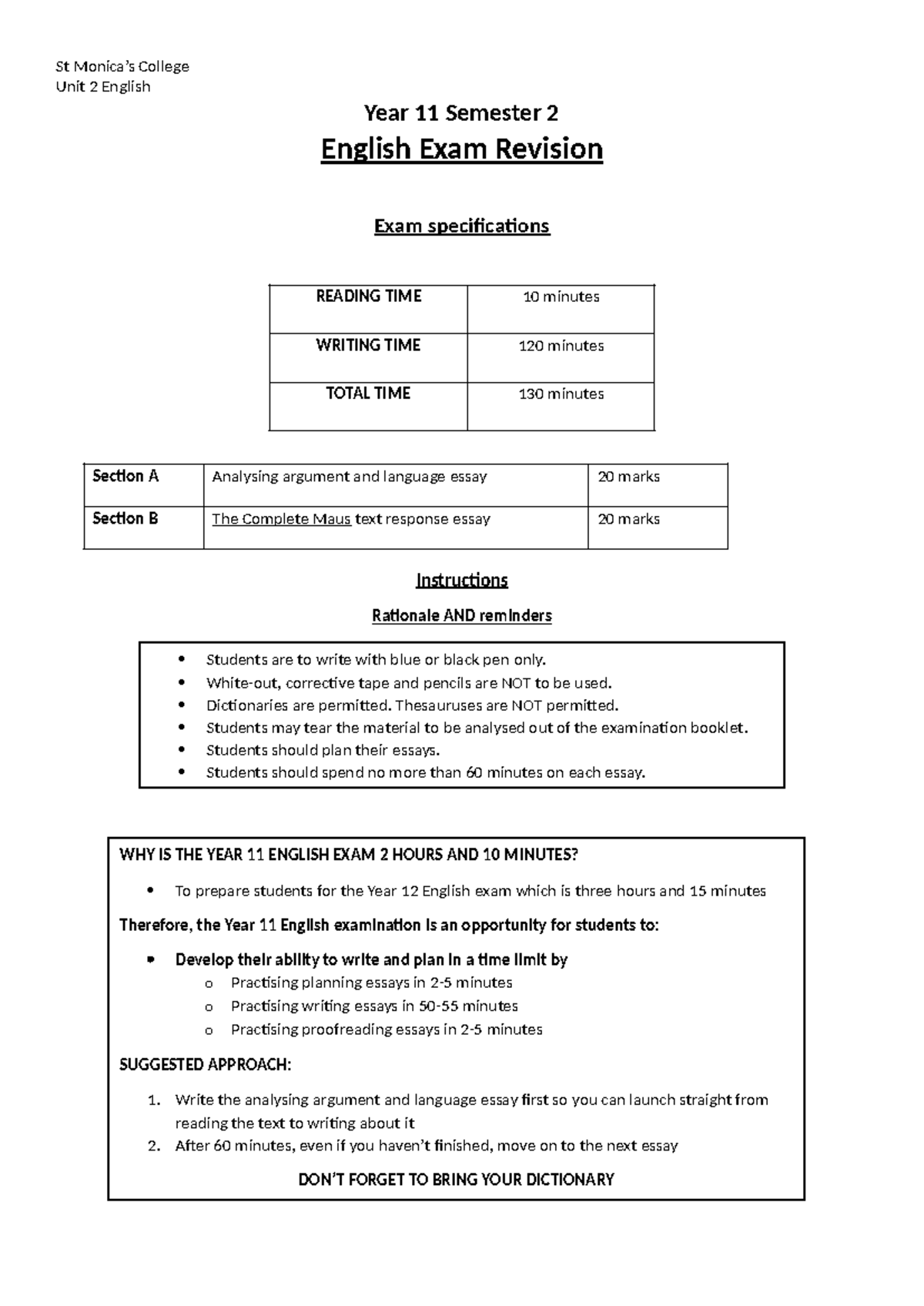 St College Year 11 English Exam Revision (Unit 2) - Semester 2 - Studocu