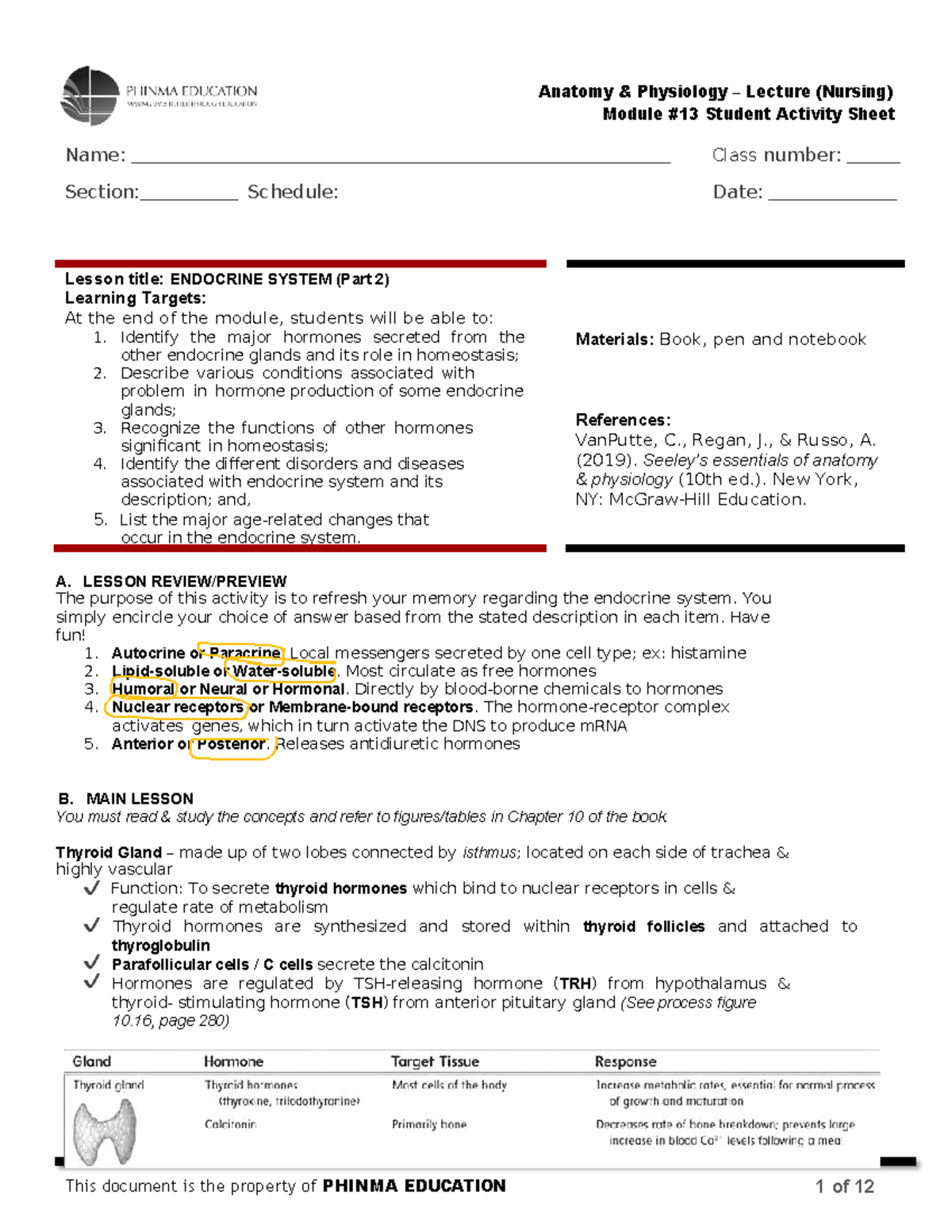 Nursing Anaphy Lec Session #13 - SAS - Module #13 Student Activity ...