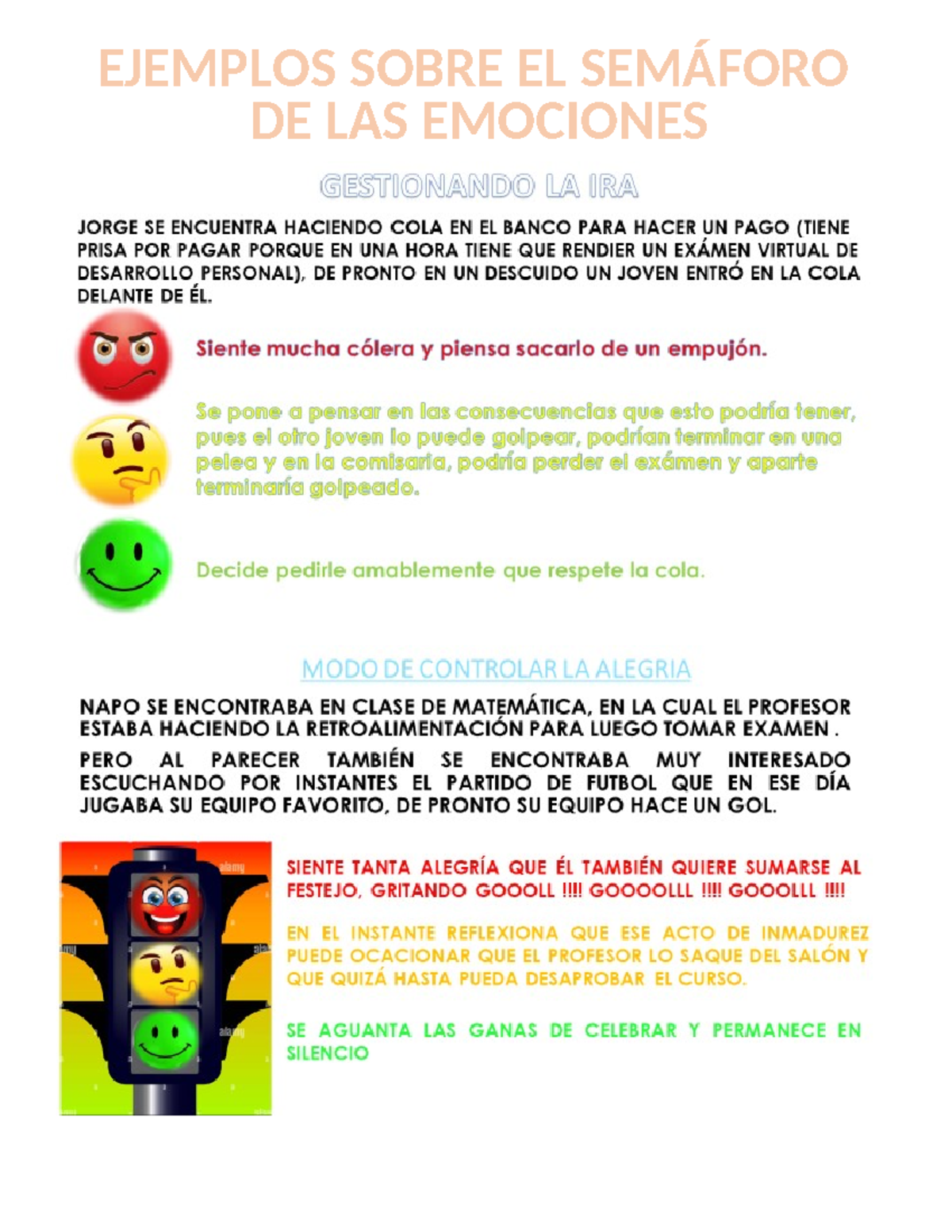 Cómo aplicar el semáforo de las emociones - EJEMPLOS SOBRE EL SEMÁFORO ...