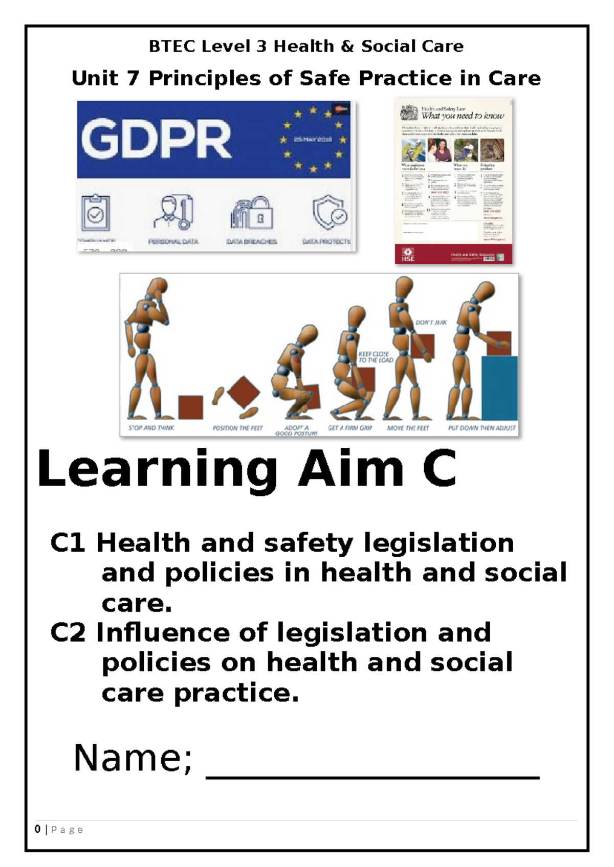 Unit 7 Health and Safety Legislation Overview for Learning Aim C - Studocu