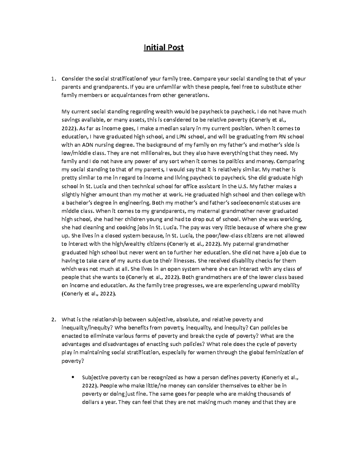 SOC 101 Discussion Post: Social Stratification and Poverty Analysis ...