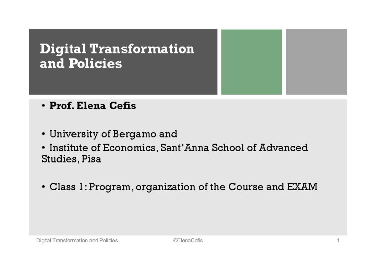 Digital Transformation and Policies 1: Lecture Notes for 2025 Exam ...