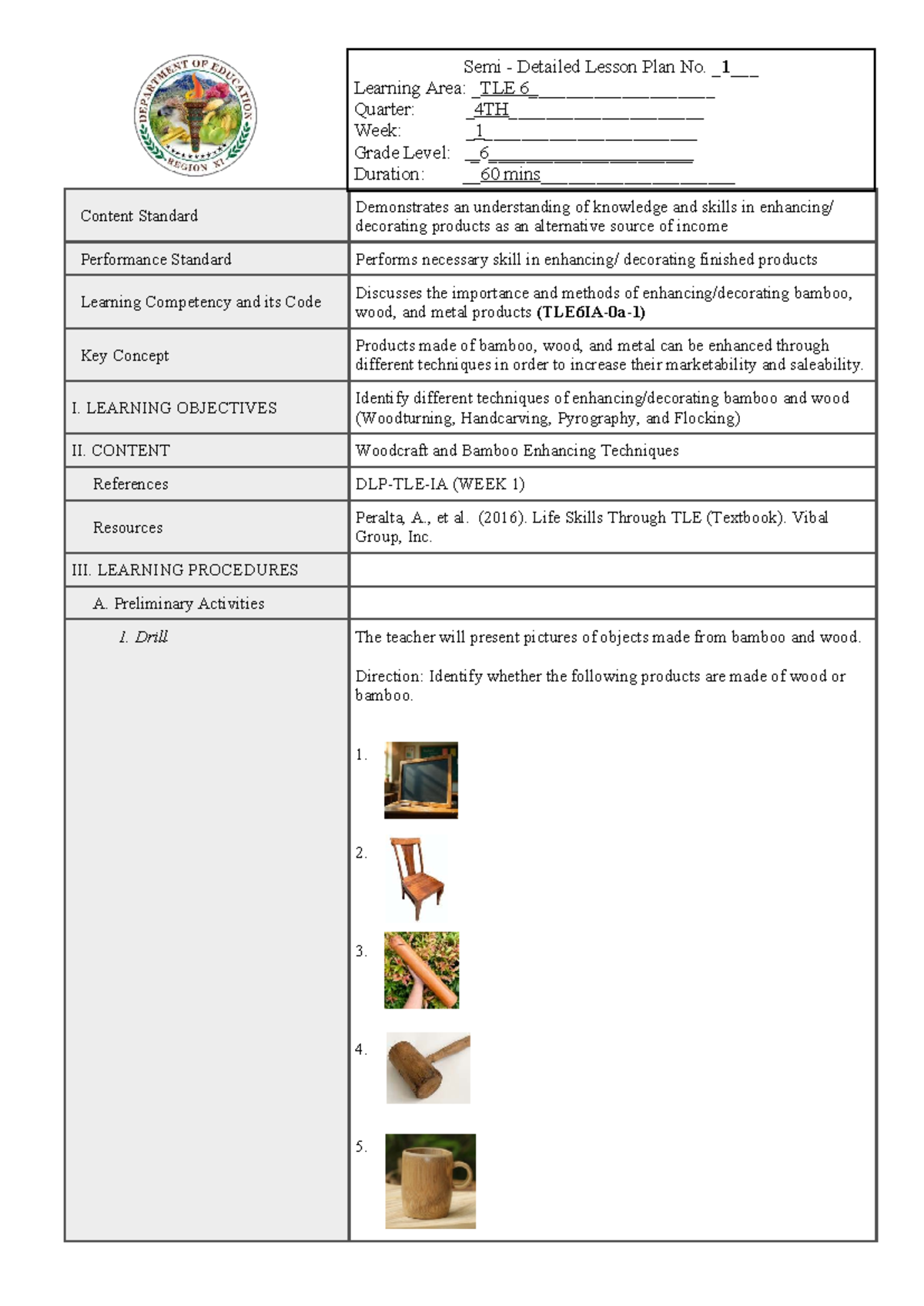 TLE 6 W1 - D1: Enhancing Techniques for Bamboo & Wood Products Lesson ...