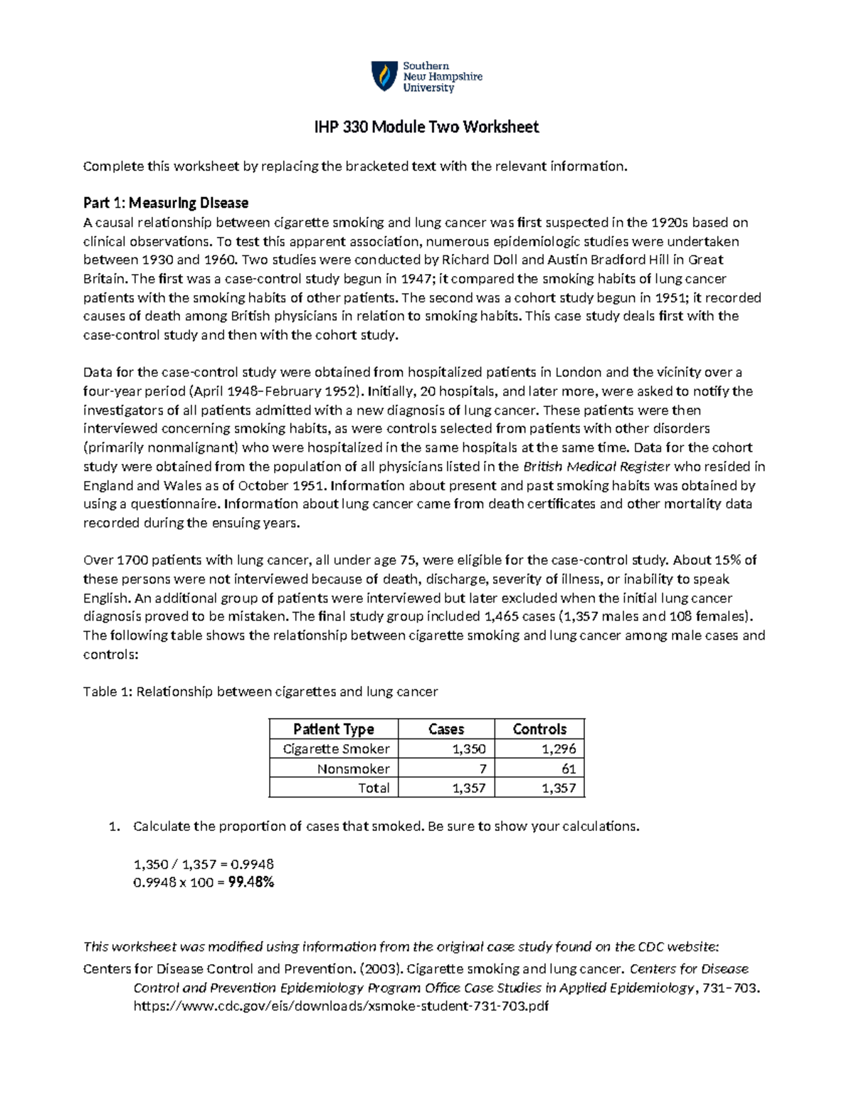 Module Two Worksheet - IHP 330 Module Two Worksheet Complete this ...