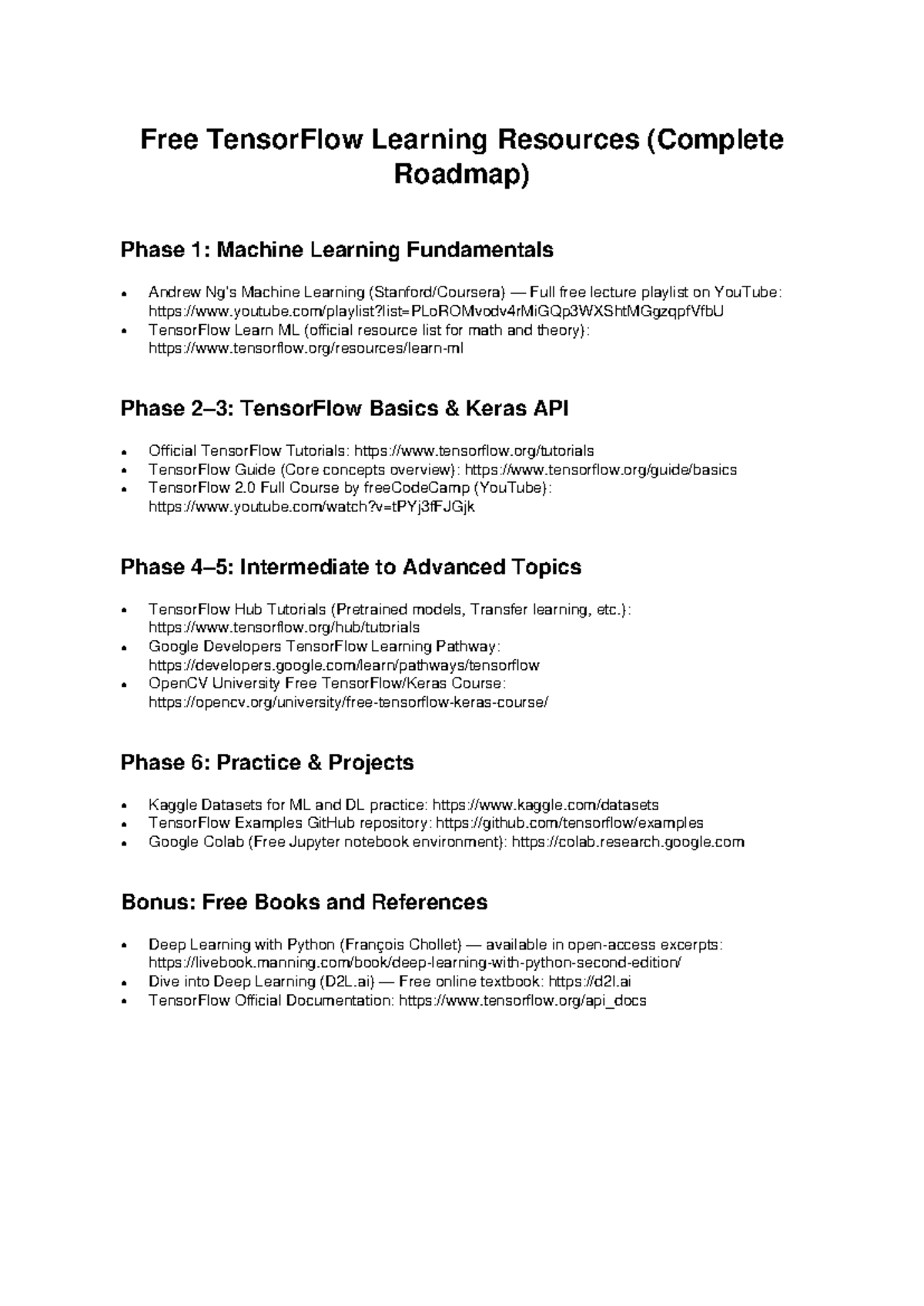 Free TensorFlow Learning Resources: Complete Roadmap for ML - Studocu
