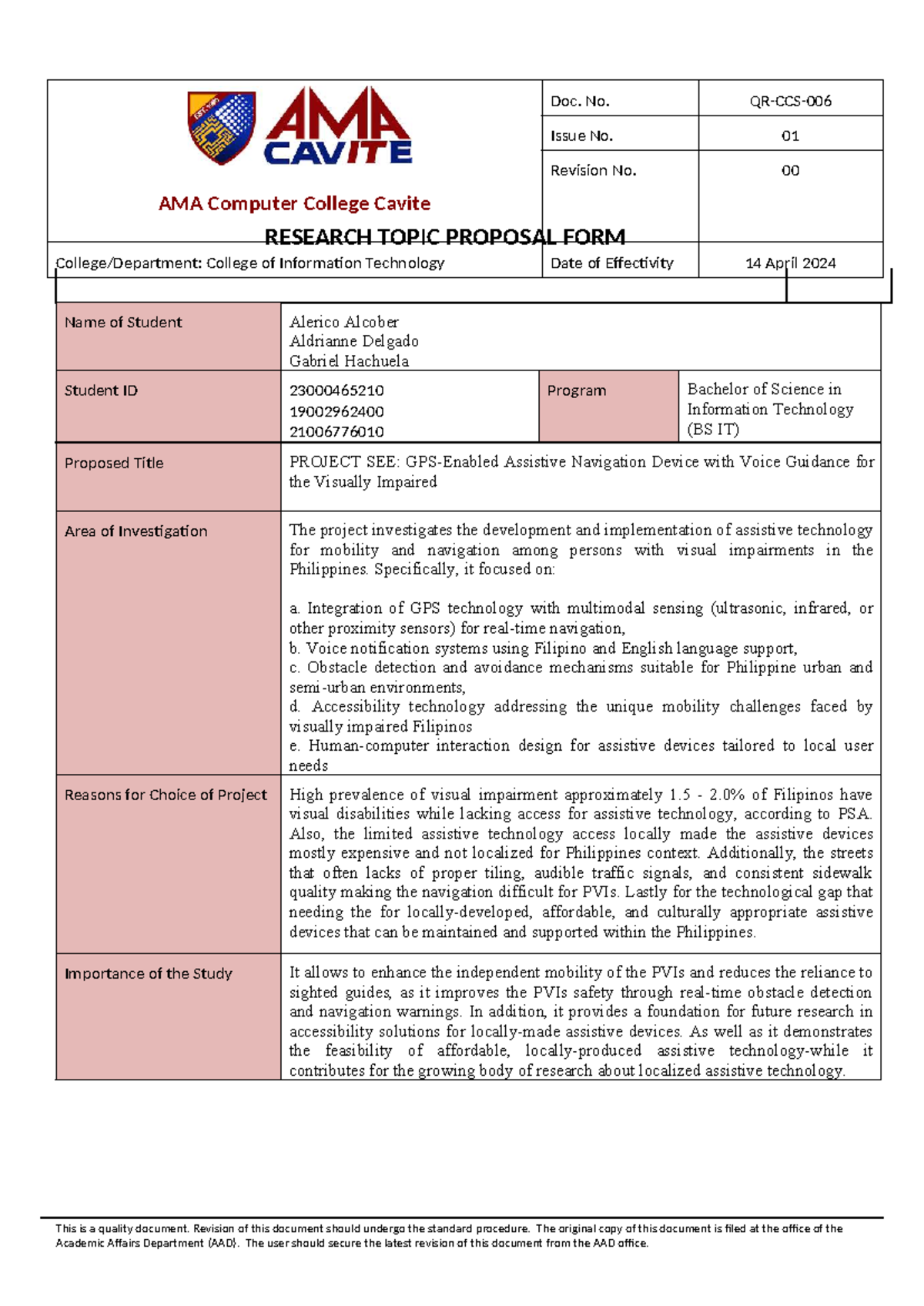 BS IT Capstone Proposal: PROJECT SEE - Assistive Navigation Device ...