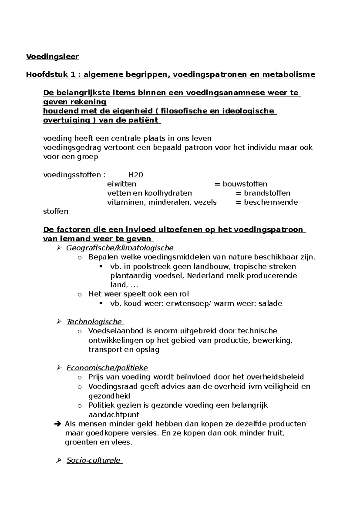 Oefenexamenvragen - Voeding - Voedingsleer Hoofdstuk 1 : algemene ...