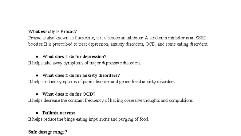 Prozac Overview: Uses, Dosage, and Side Effects - Meds Flyer - Studocu