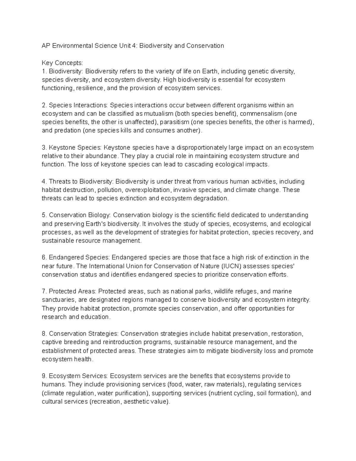 APES 4 - Overview of Biodiversity, Threats & Conservation Strategies ...