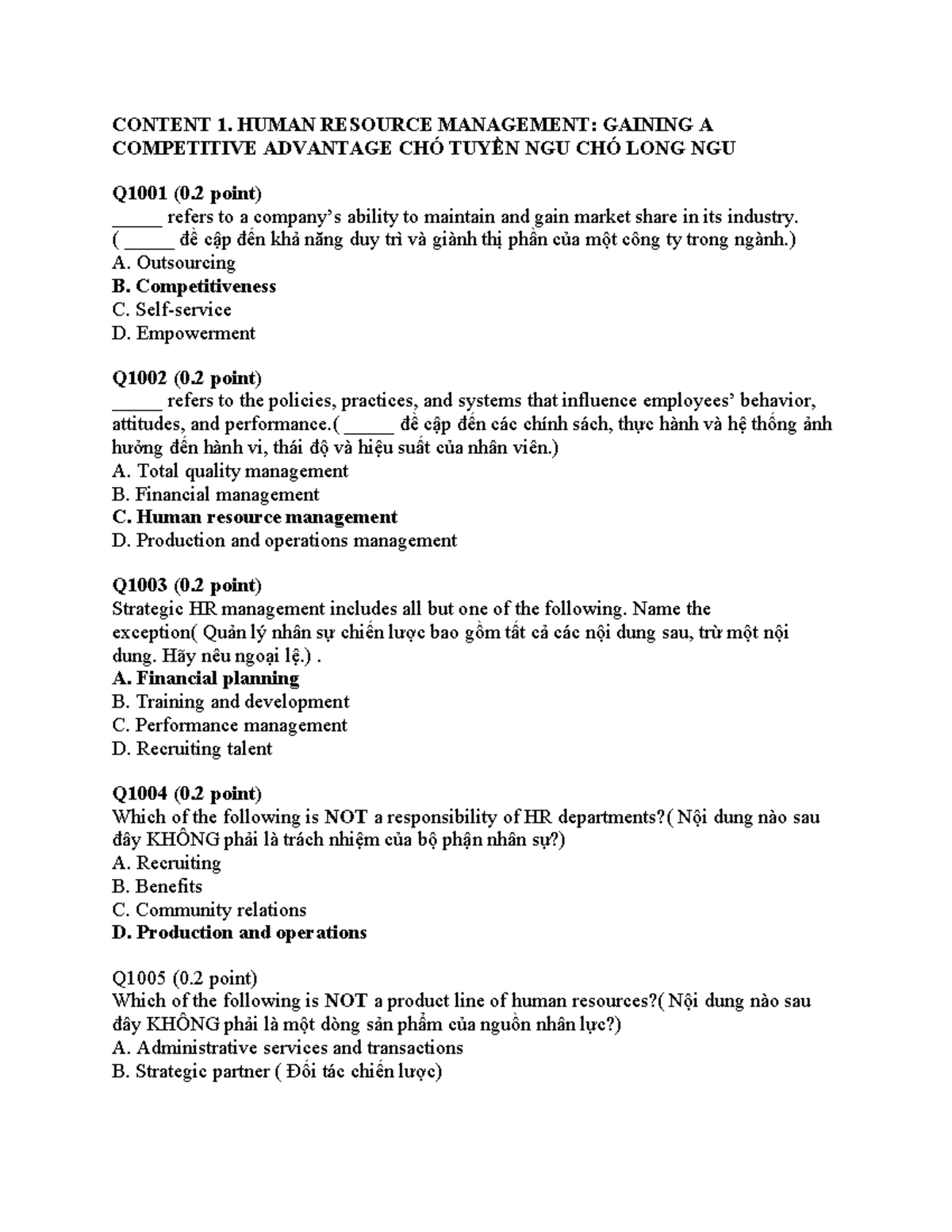 Chapter 1: Human Resource Management (HRM) Q1001-Q4021 Study Guide ...