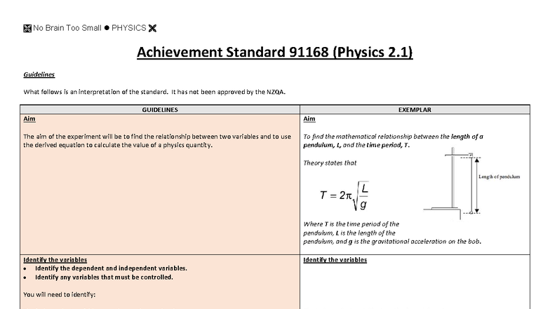No Brain Too Small PHYSICS 91168 Experiment Guidelines and Analysis ...