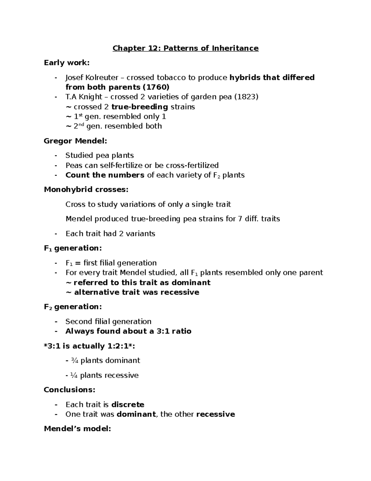 Chapter 12: Patterns of Inheritance - Mendelian Genetics Overview ...