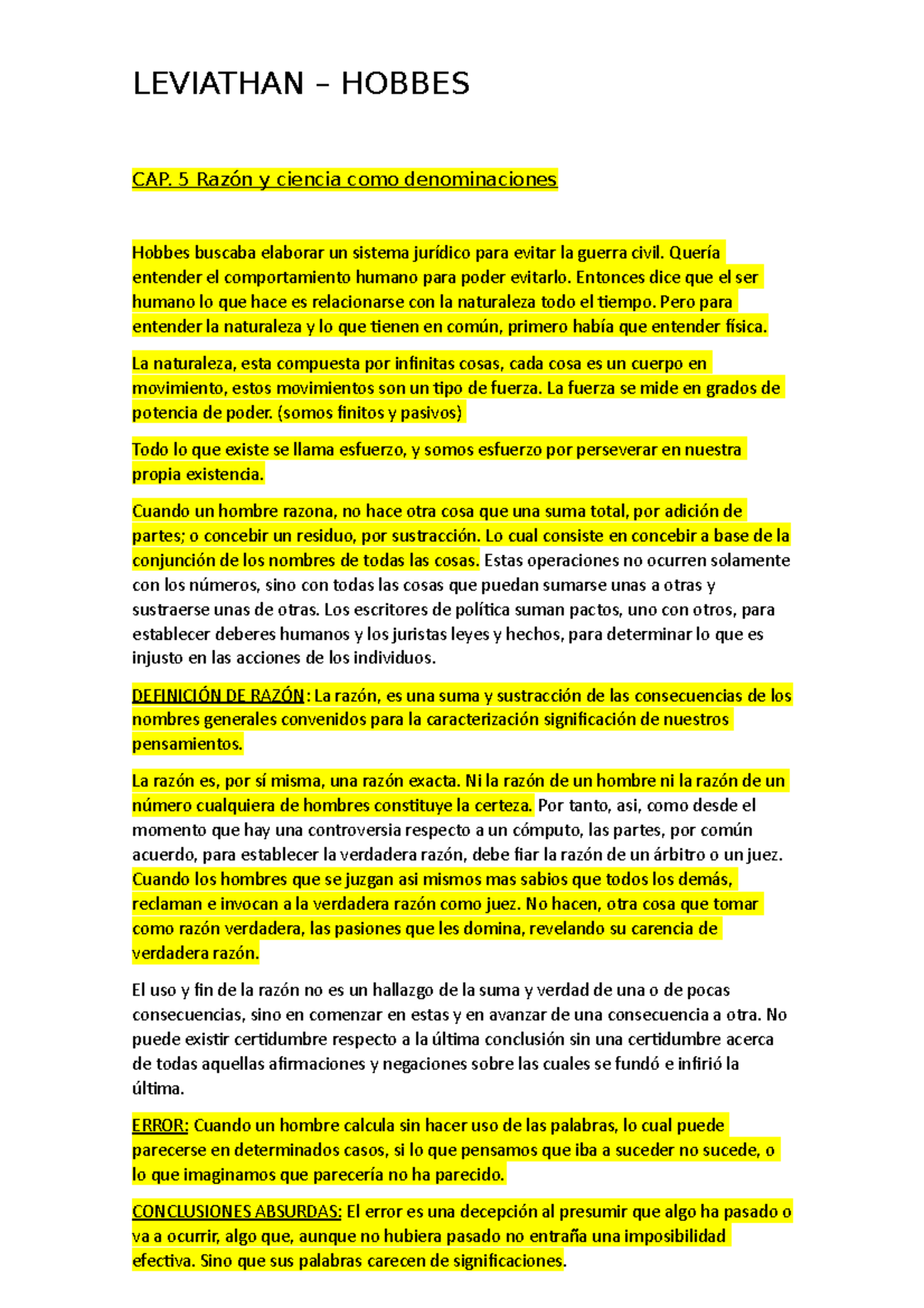 Hobbes - Leviatán: Análisis y Reflexiones Críticas (Cap. 5-8) - Studocu