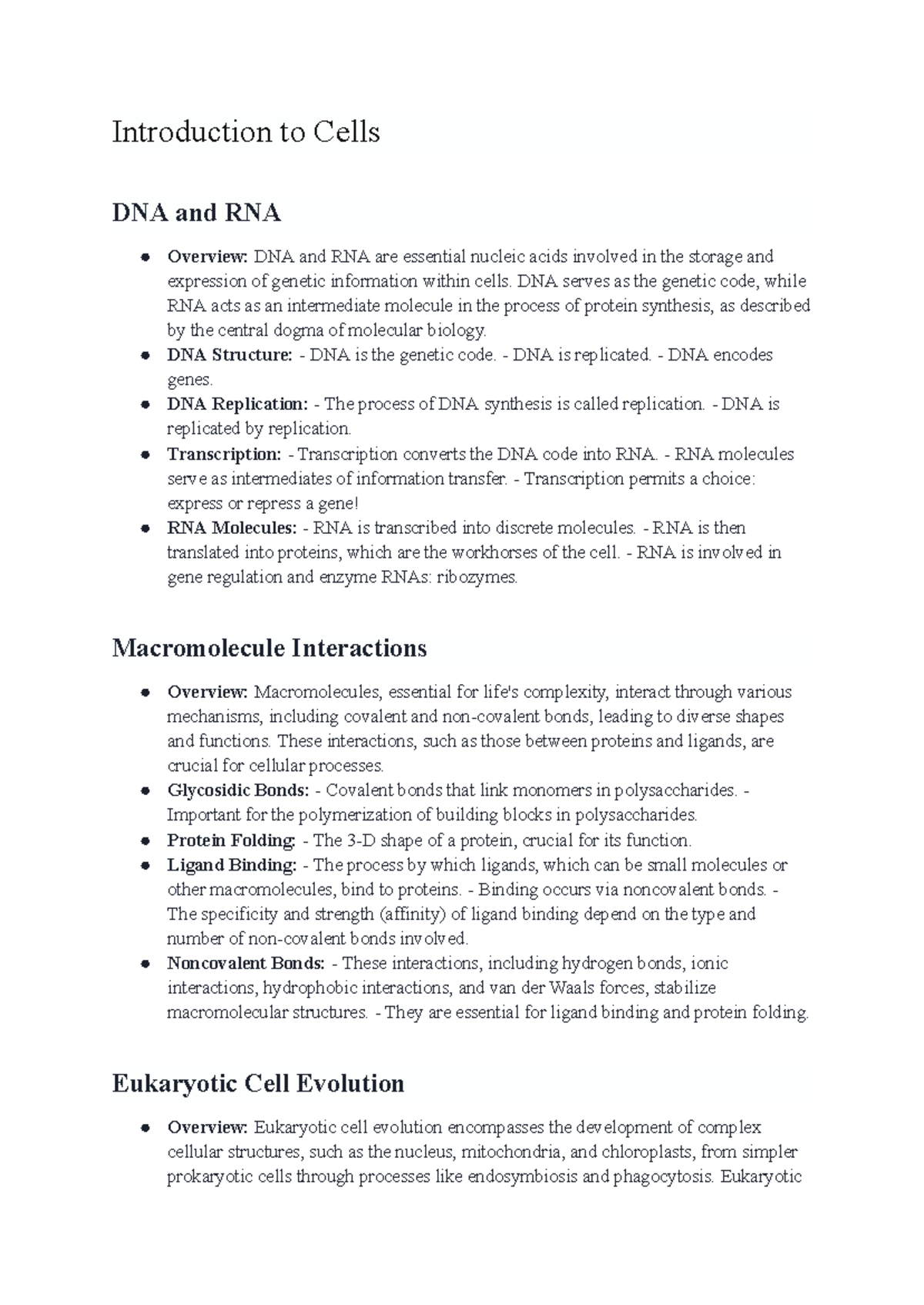 Biol2020 Final Exam Notes: Overview of Cells, DNA, RNA, and Membrane ...