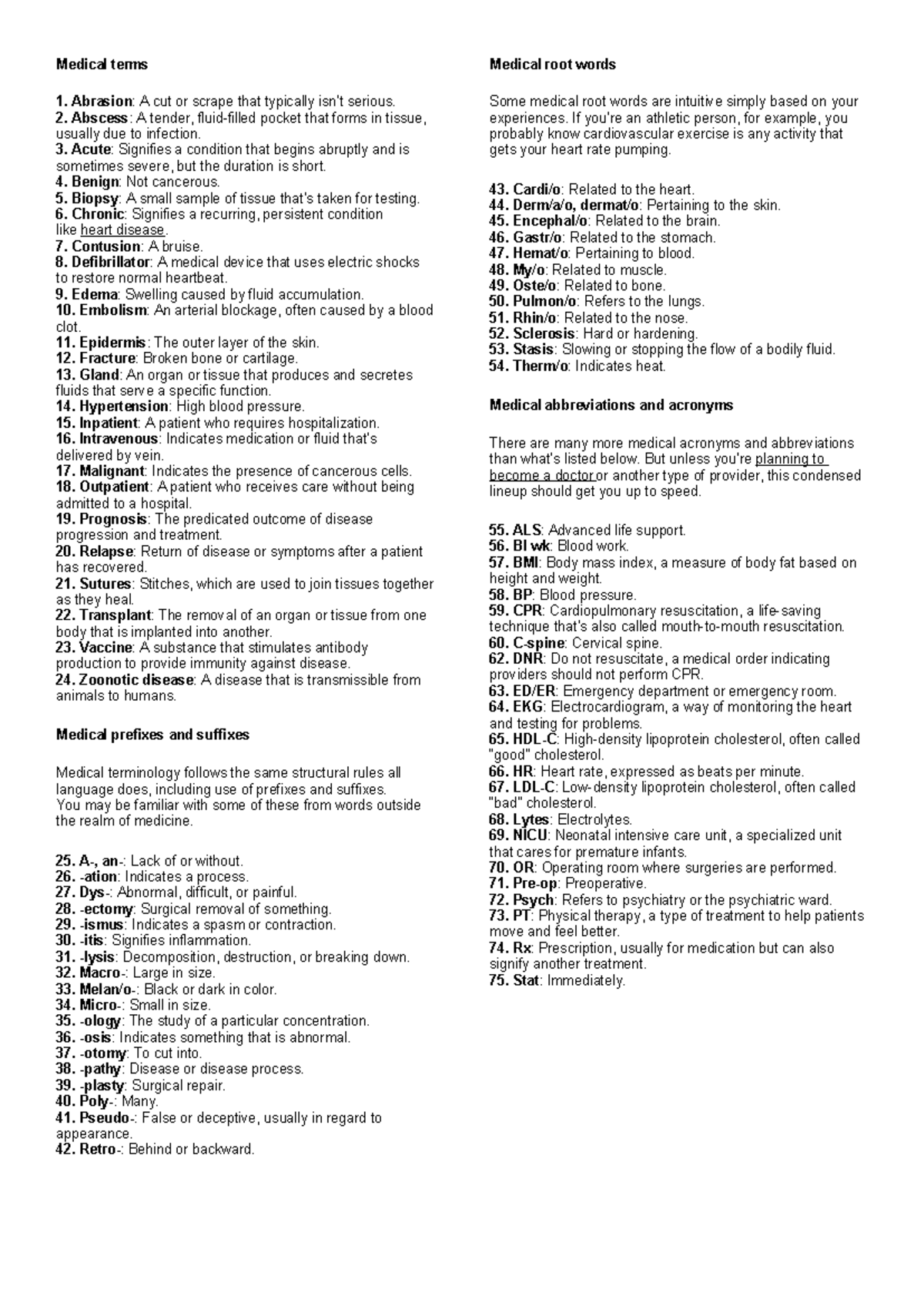 NAT Common Medical Terms: Definitions, Roots, and Abbreviations - Studocu