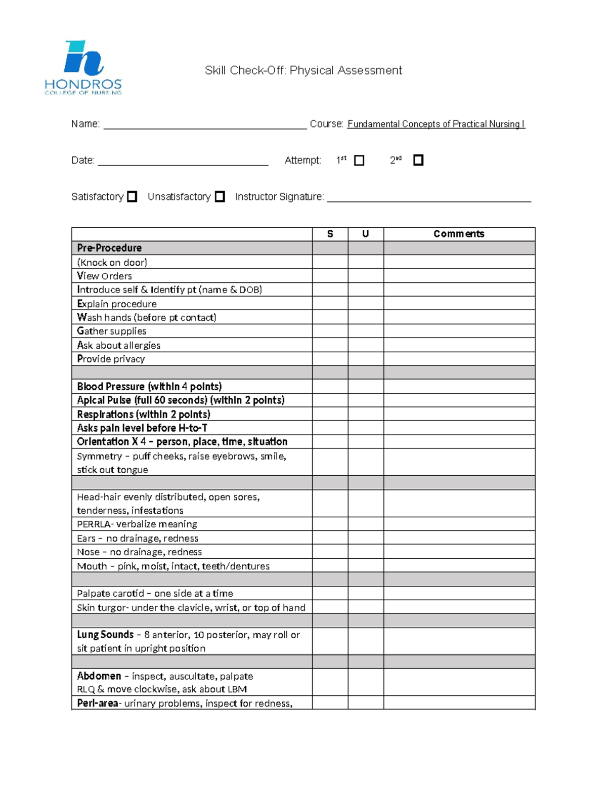 Fundamental Concepts of Practical Nursing I: Skill Physical Assessment ...