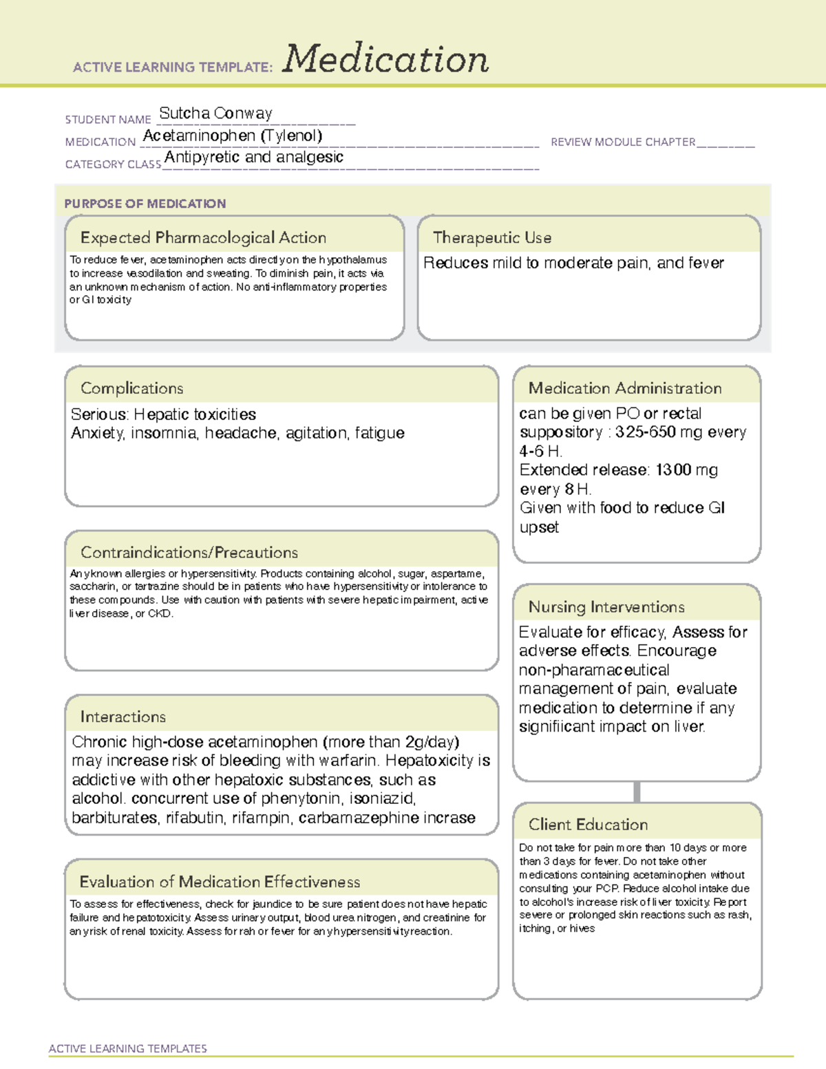 ATI Active Learning Template: Acetaminophen (Tylenol) Review Module ...