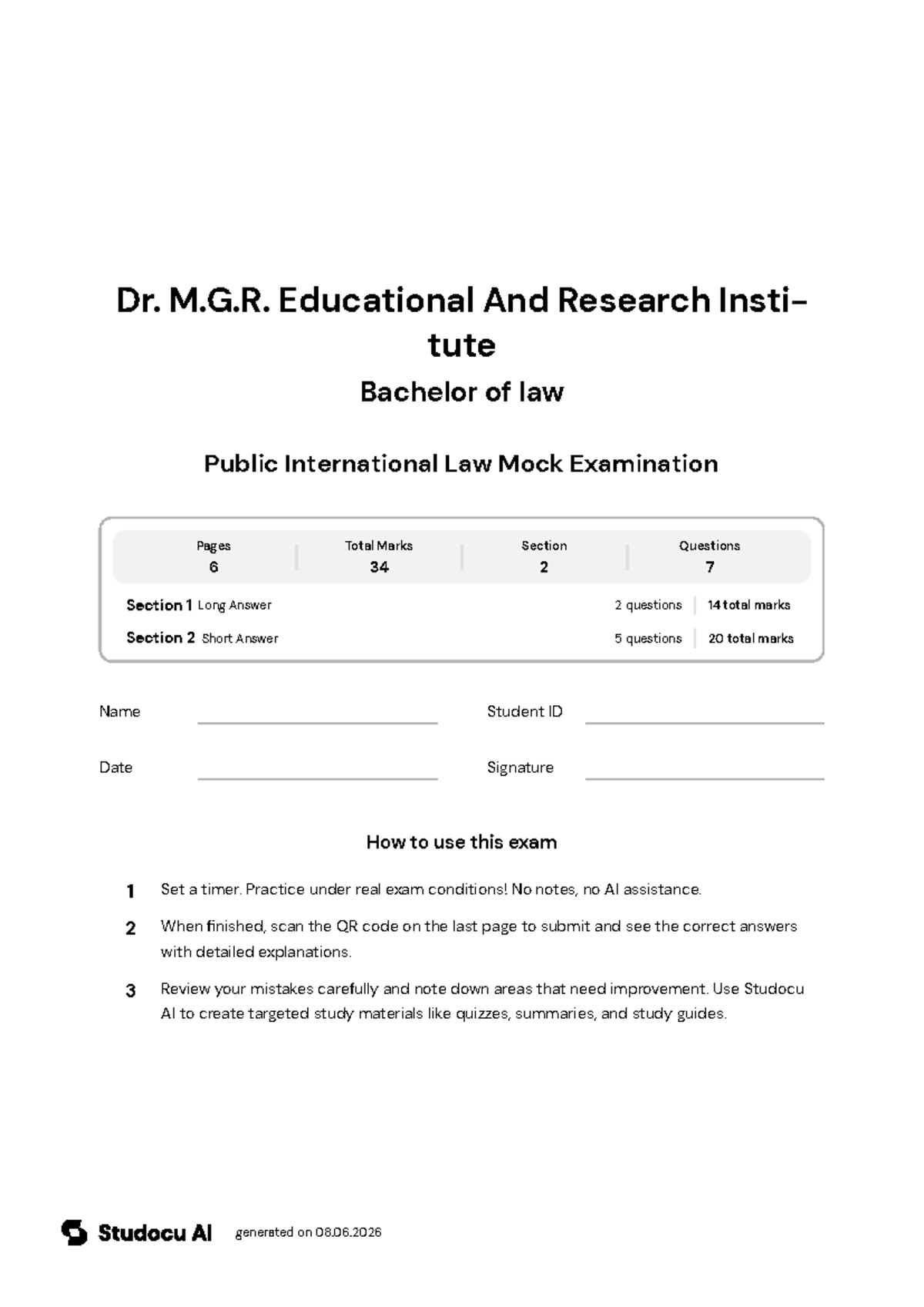 Public International Law Mock Examination - Studocu