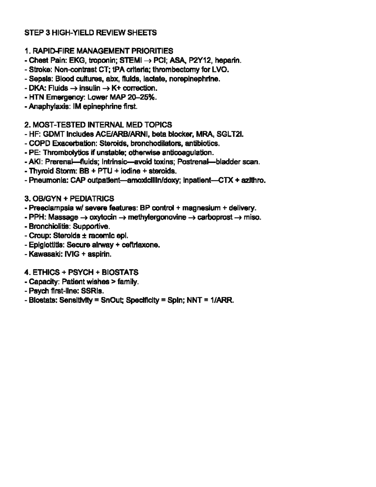 STEP 3 REVIEW SHEET: MANAGEMENT, INTERNAL MED, PEDIATRICS & ETHICS ...