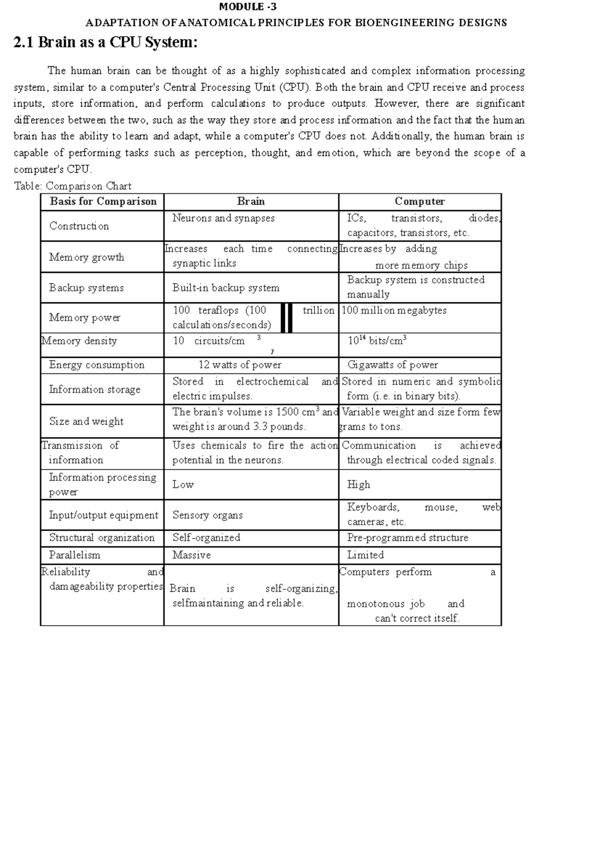 CS ISE Notes: Module 3 - Bioengineering and Brain Function - Studocu