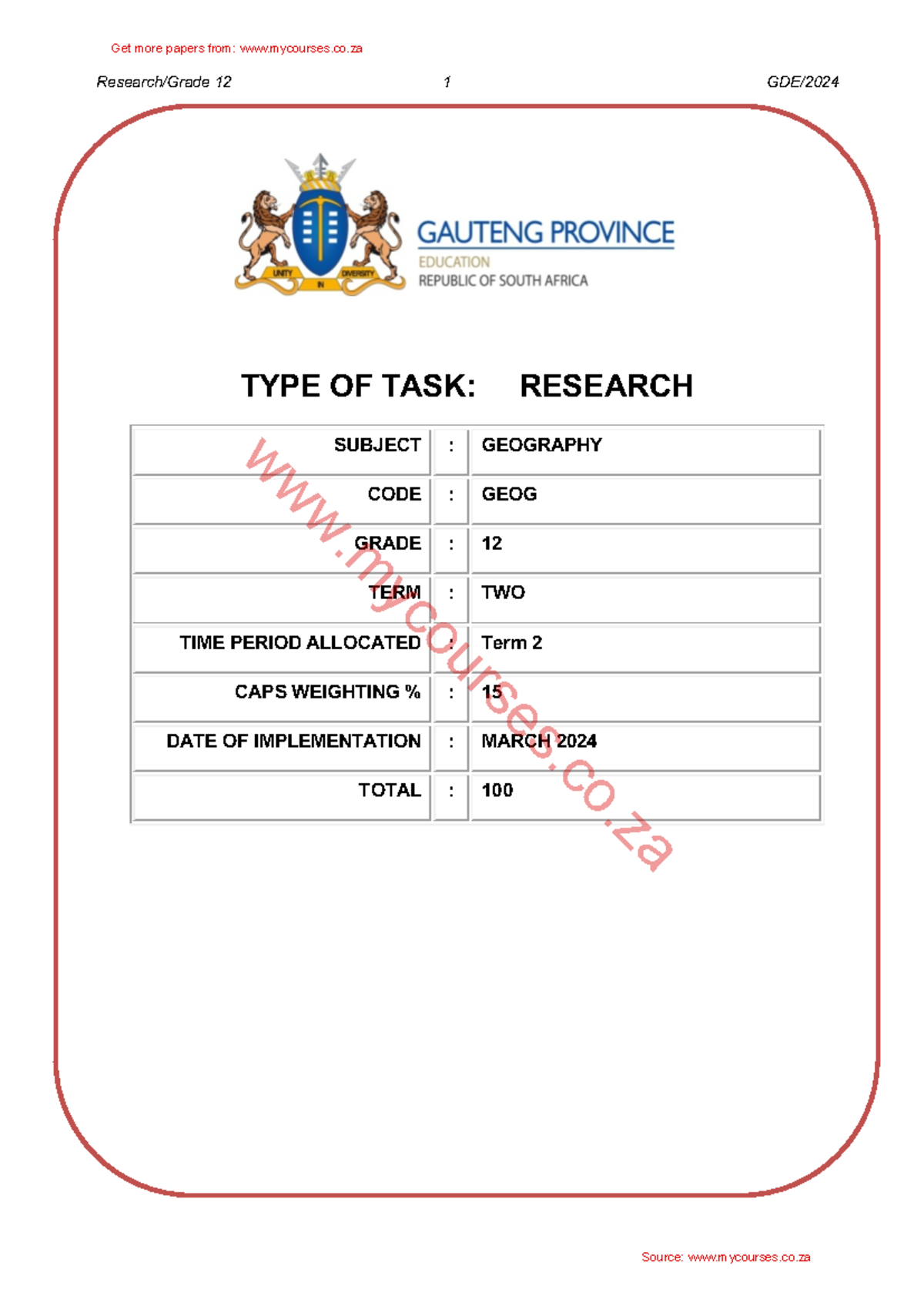 Grade 12 Geography Research Task: Hypothesis Testing Guidelines - Studocu