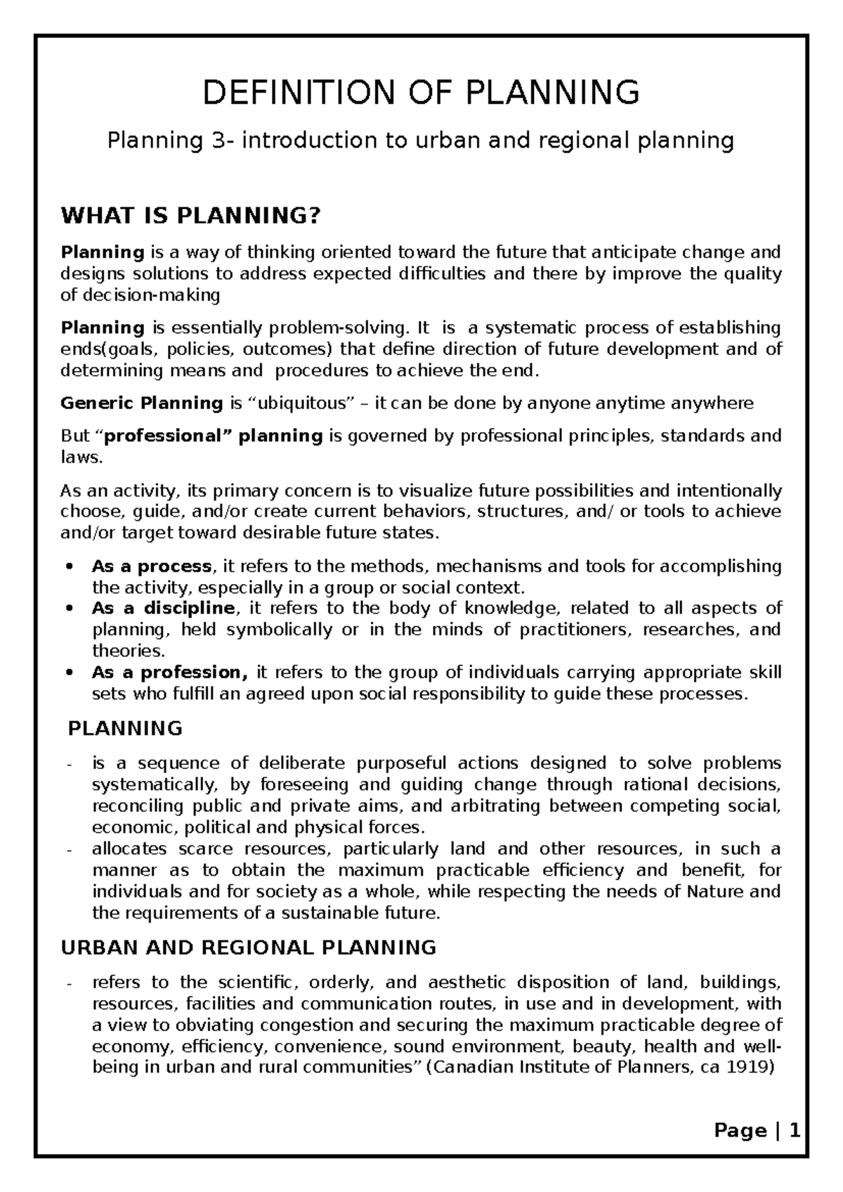 Planning in Urban and Regional Context: Definition and Types - Studocu