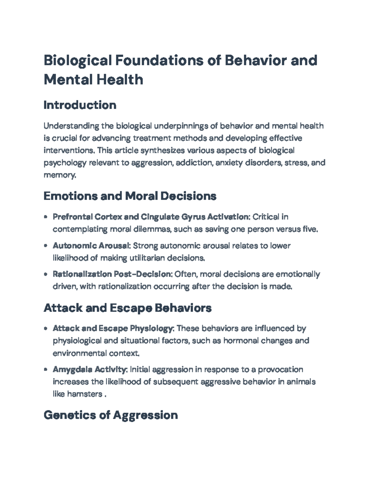 Biological Foundations of Behavior and Mental Health: Key Insights - Biological Foundations of ...