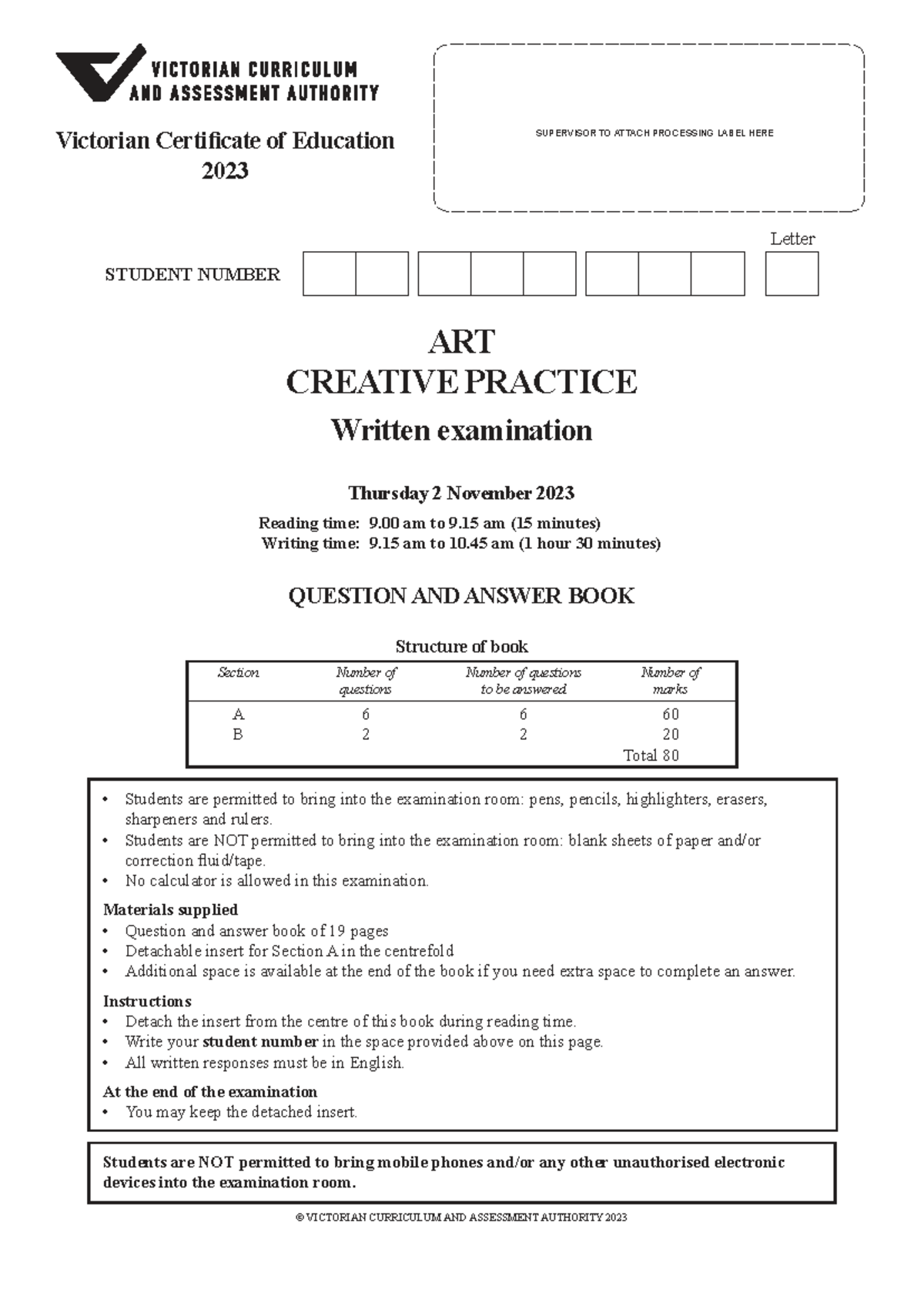 2023 ART CP Final Exam: Creative Practice Question & Answer Book - Studocu