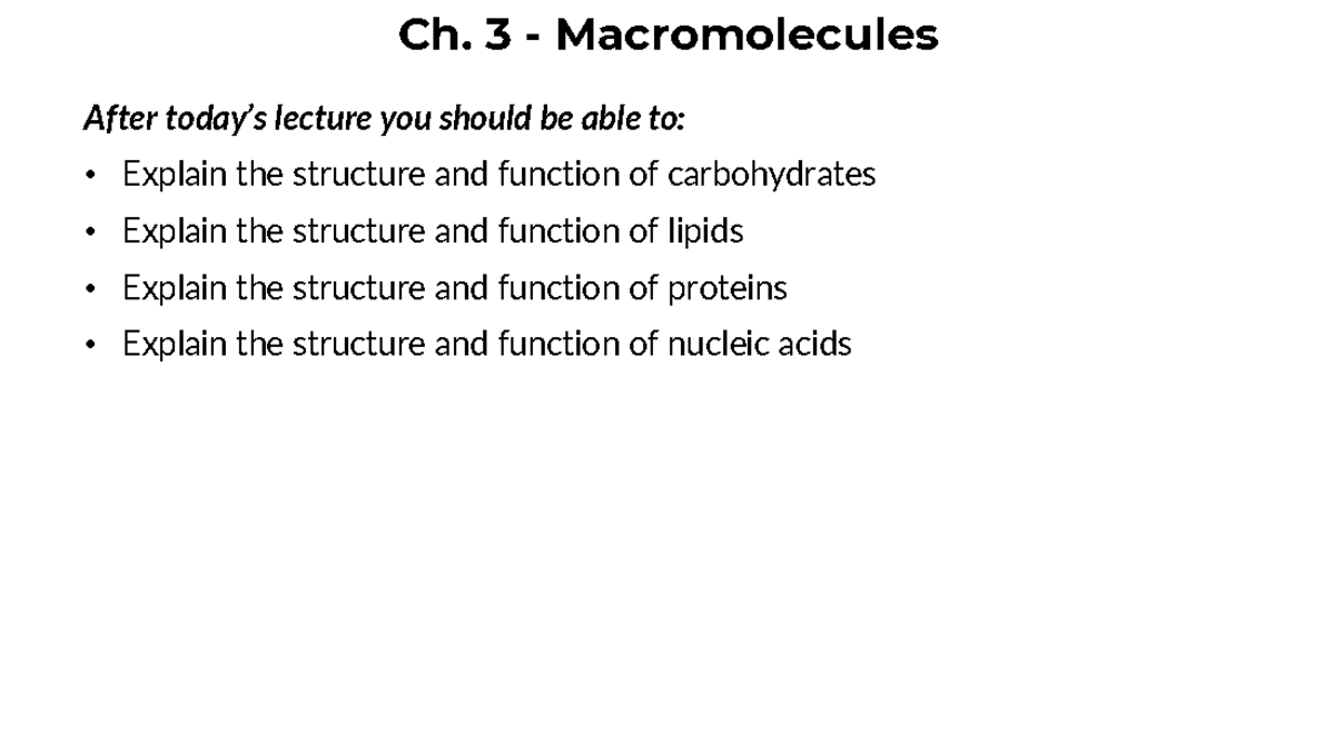 Ch. 3 Macromolecules - Unit 1 Test - Ch. 3 - Macromolecules ...