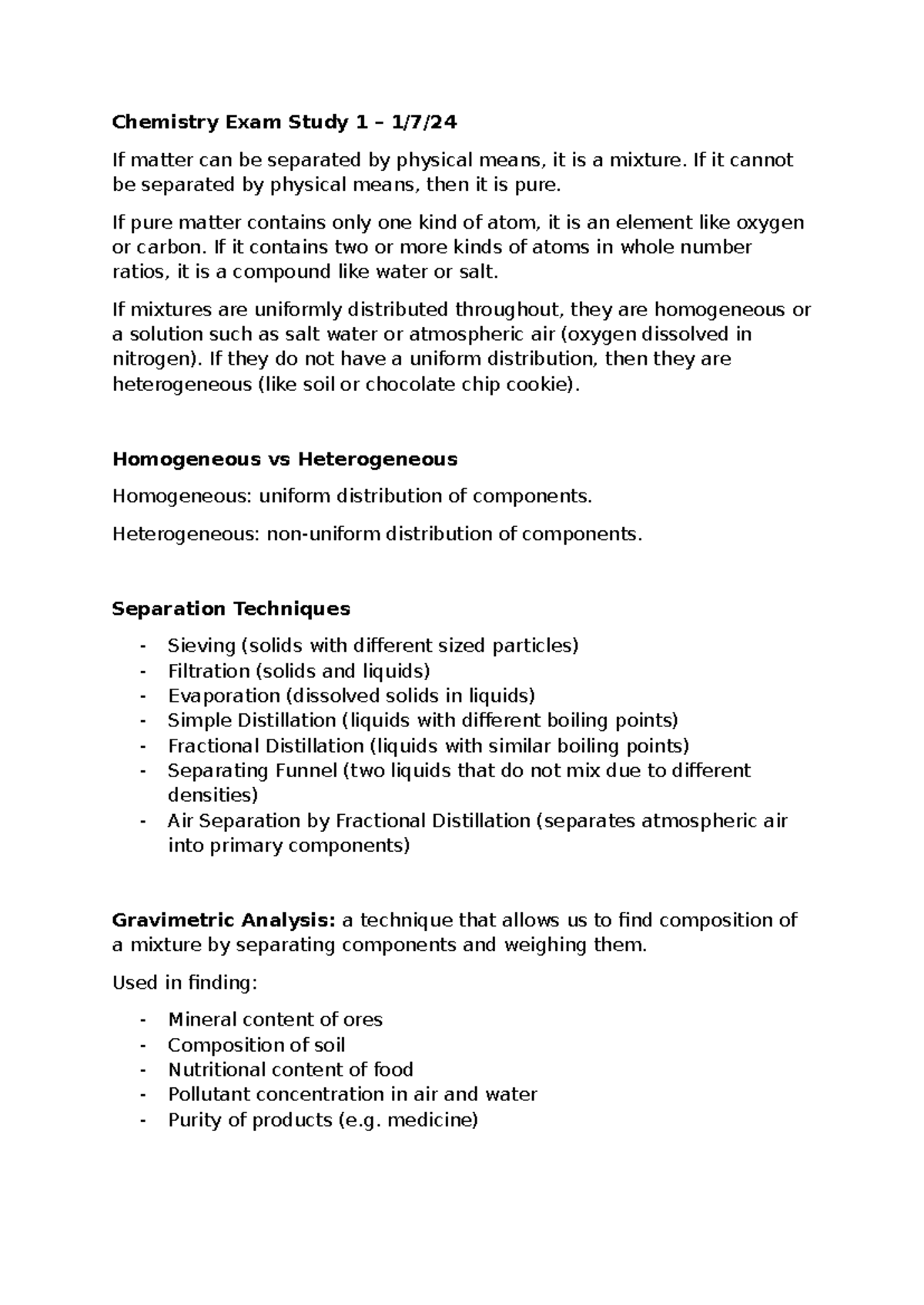 Chemistry Module 1 Summarised Notes - Chemistry Exam Study 1 – 1/7/ If ...