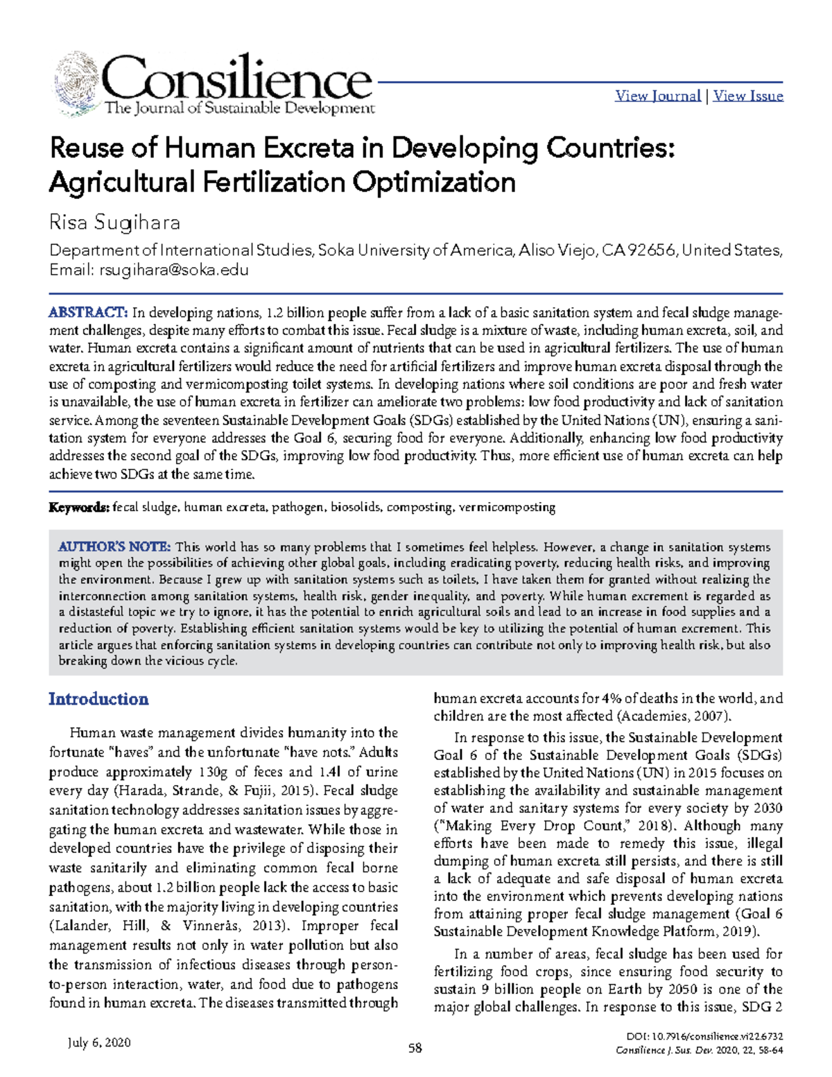 Reuse of Human Excreta in Agriculture: A Pathway to SDGs in Developing ...