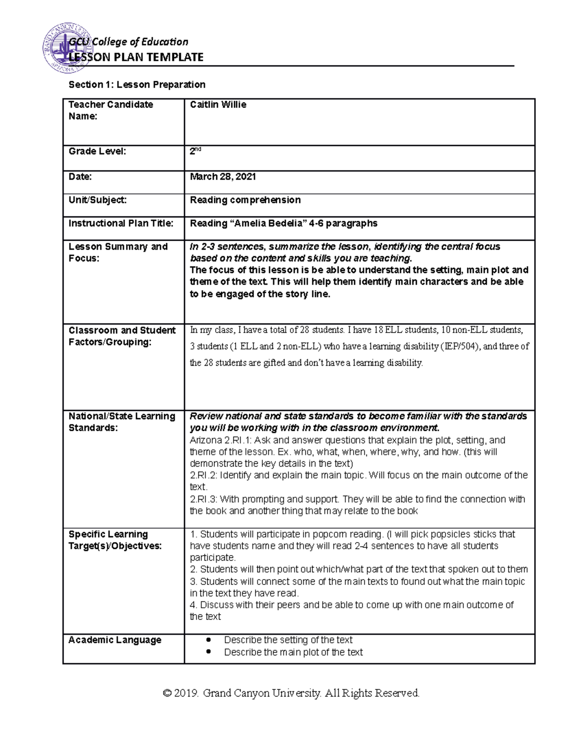 Coe-lesson-plan-template ELM 210 - LESSON PLAN TEMPLATE Section 1: Lesson Preparation Teacher ...