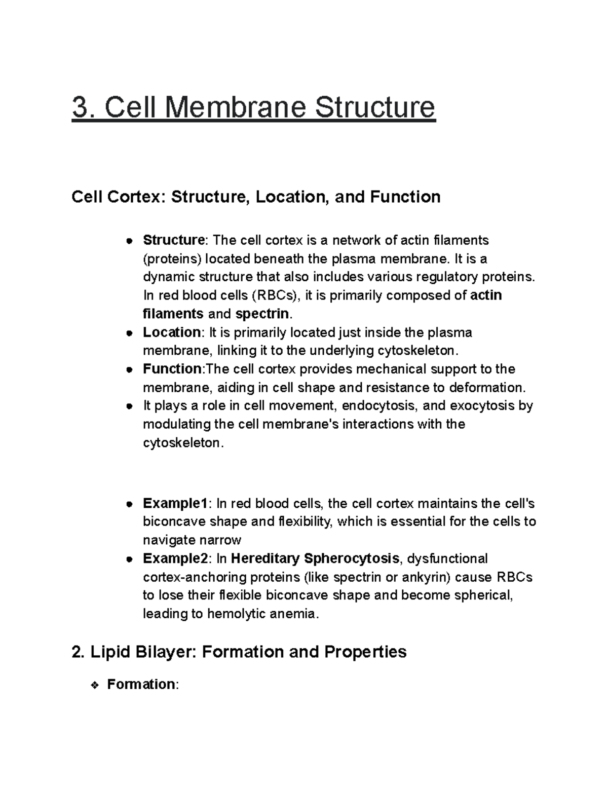 3. Cell Membrane Structure: Cell Cortex, Lipid Bilayer & Proteins - Studocu