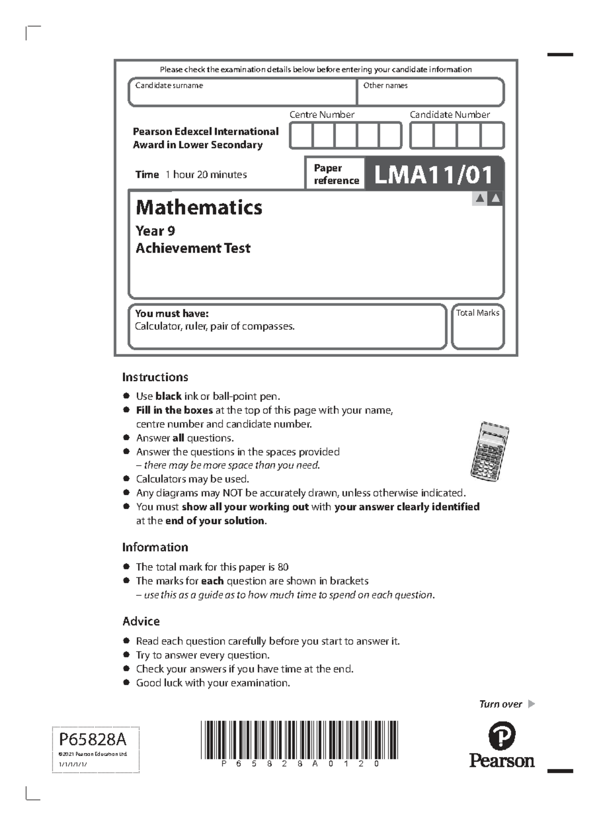 June 2021 - Year 9 Mathematics Achievement Test (Pearson Edexcel) - Studocu