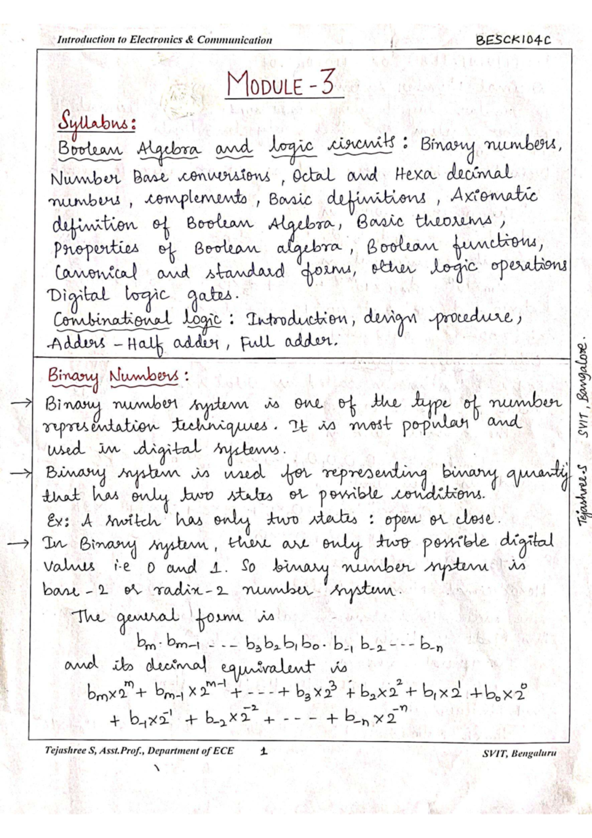 Introduction to Electronics Communication BESCK104C Module 3: Boolean Algebra & - Studocu